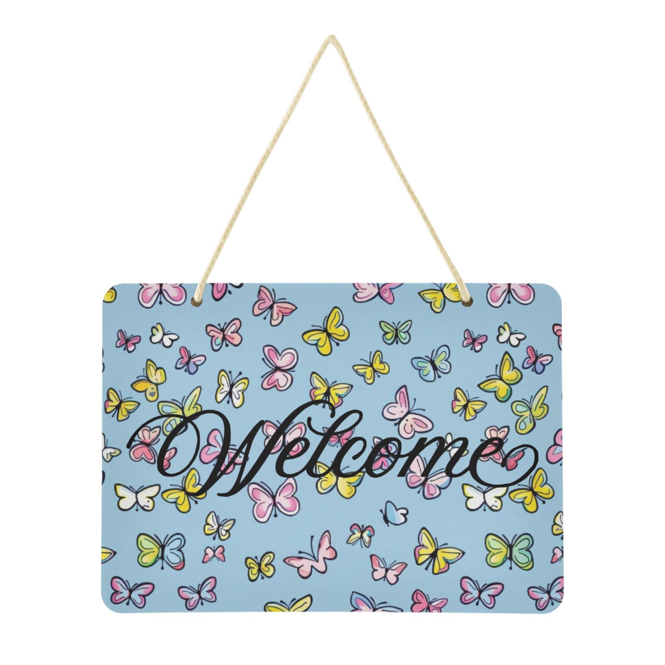 Butterflies Lines Art Welcome Sign Front Door PVC 14x10 inch Hanger ...