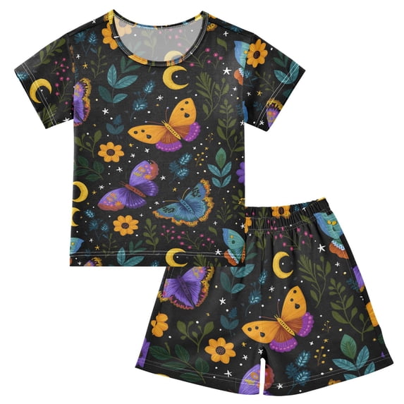 Butterflies Moon Pattern Summer Pajama Set Soft Cotton Short Sleeve ...