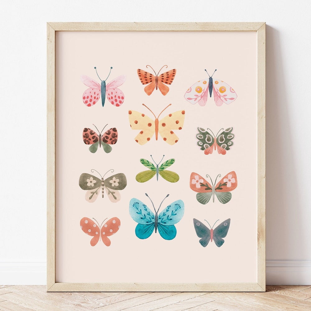 Butterflies Moth Insect Wall Art Watercolor Boho Animal Toddler Room ...