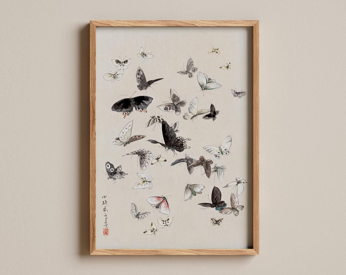 Butterflies And Moths Print, Japanese Nature Art, Hokusai Insect Poster ...