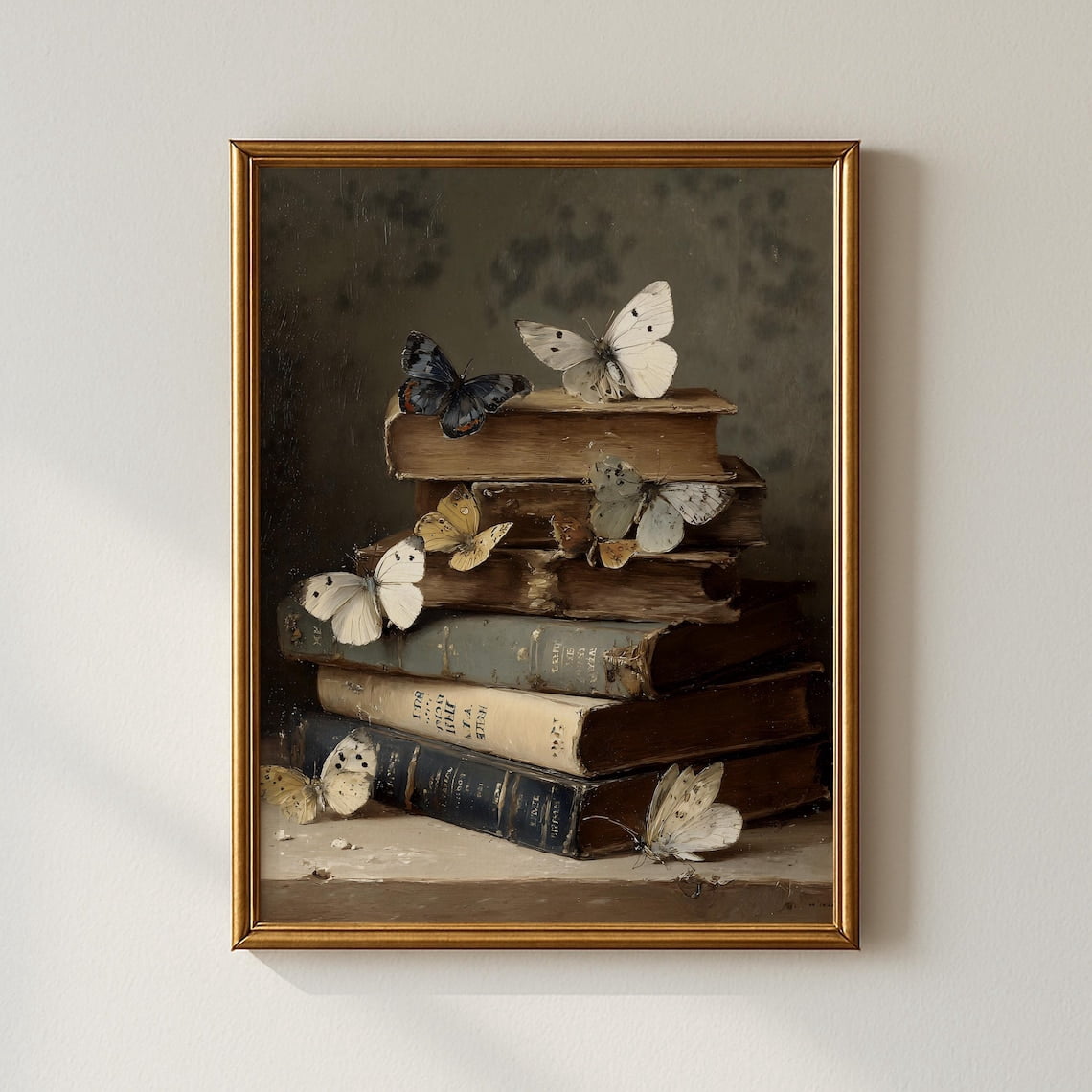 Butterflies On Books Wall Art, Vintage Still Life With Old Books And ...