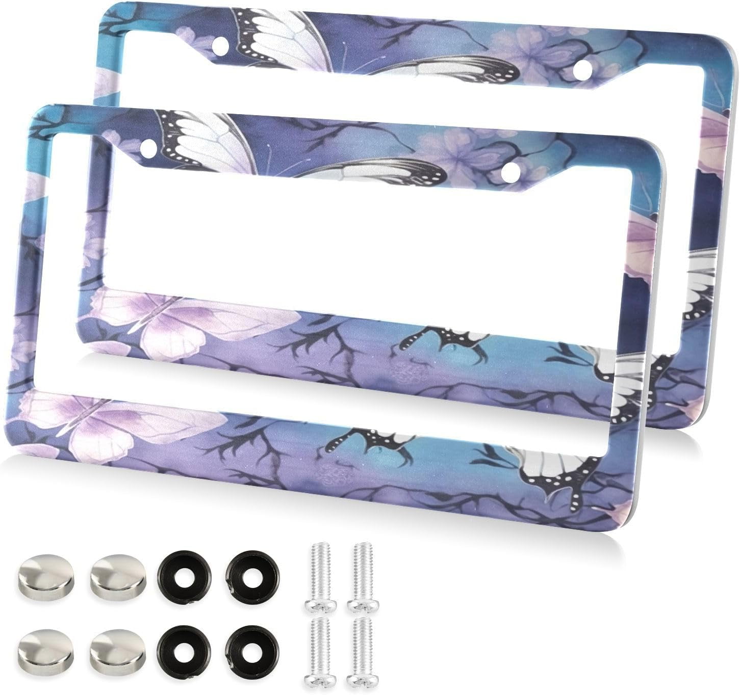 Butterflies Painted License Plate Frame, Aluminum Car Tag Frames, 2 ...