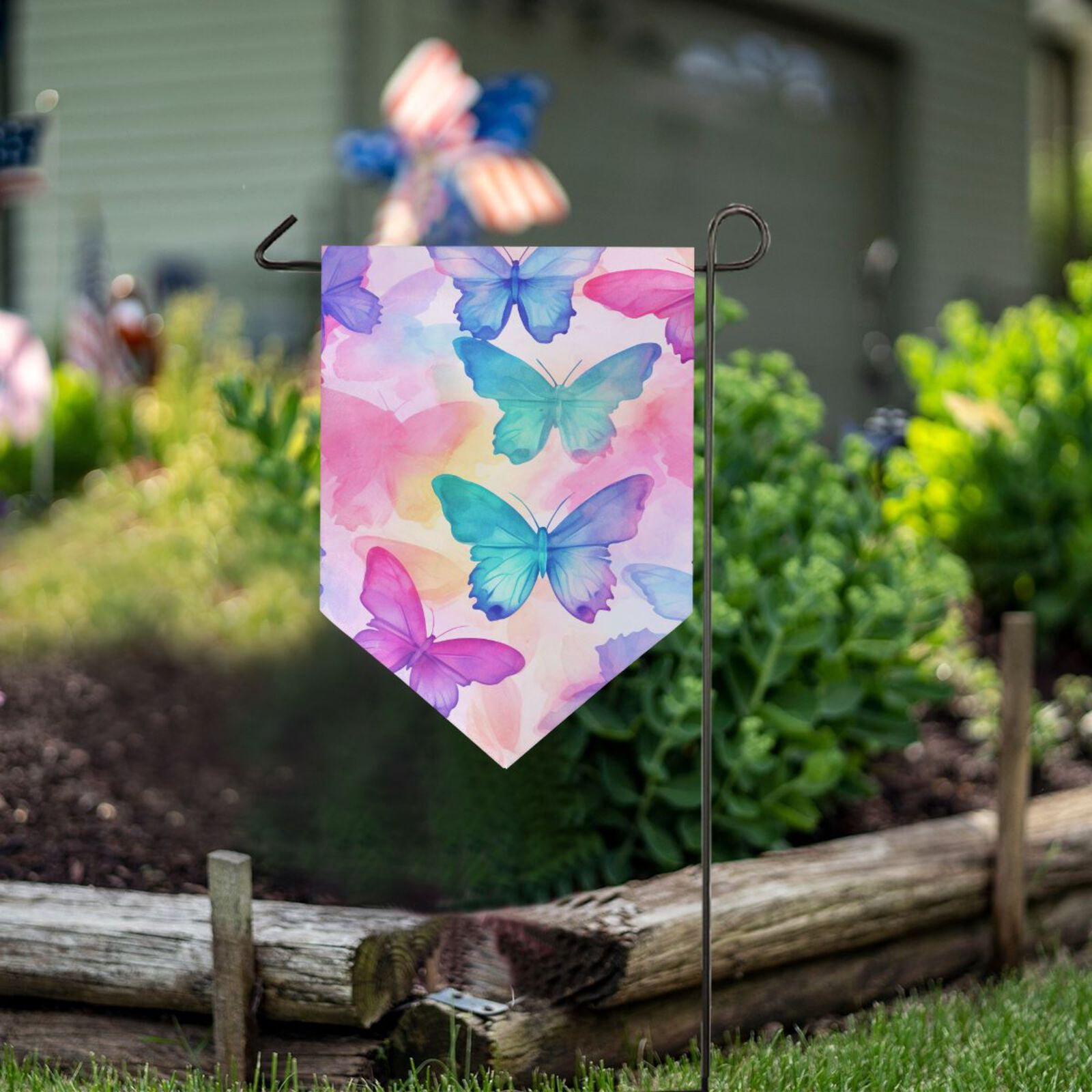 Butterflies Painting Garden Flag 18" x 12.5" Double Sided Yard Lawn ...
