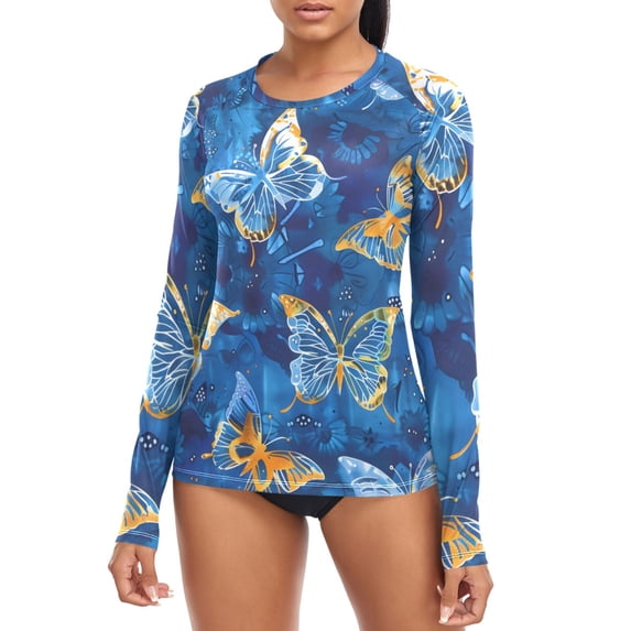 Butterflies Patterns Batik Dye Women's Rash Guard Shirts UPF 50+ Sun ...