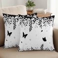 Butterflies Pillow Covers Set of 2, Spring Black Butterfly Falling Leaf ...