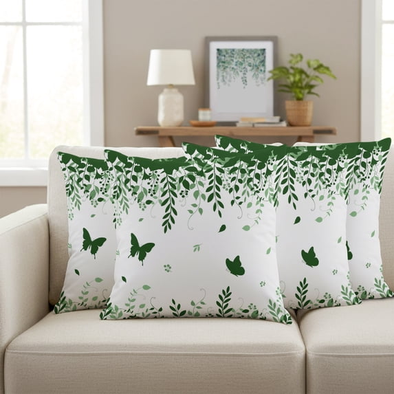 Butterflies Pillow Covers Set of 4, Spring Green Butterfly Falling Leaf ...