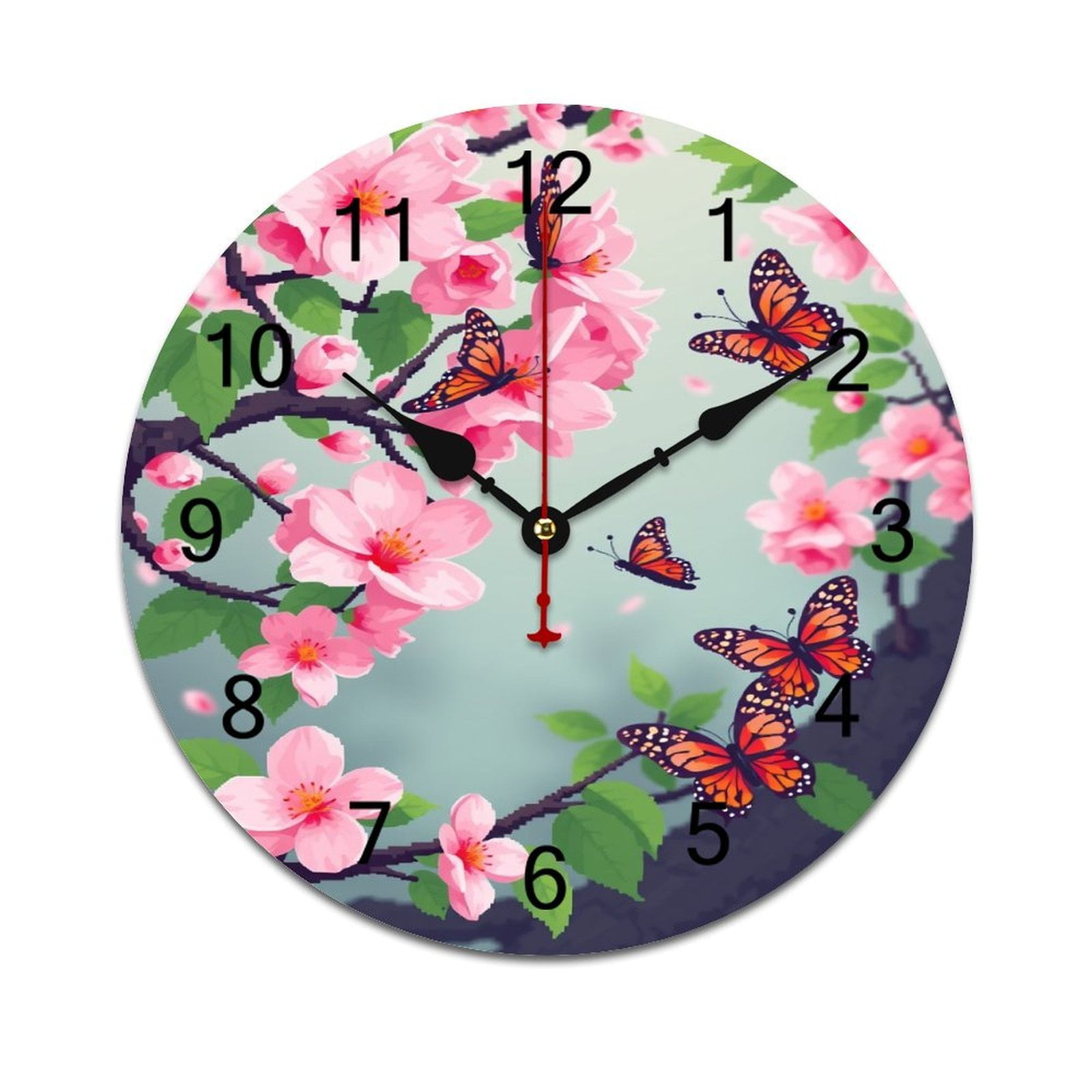 Butterflies Pink Blossoms Spring Time Decorative Wall Clocks Round ...