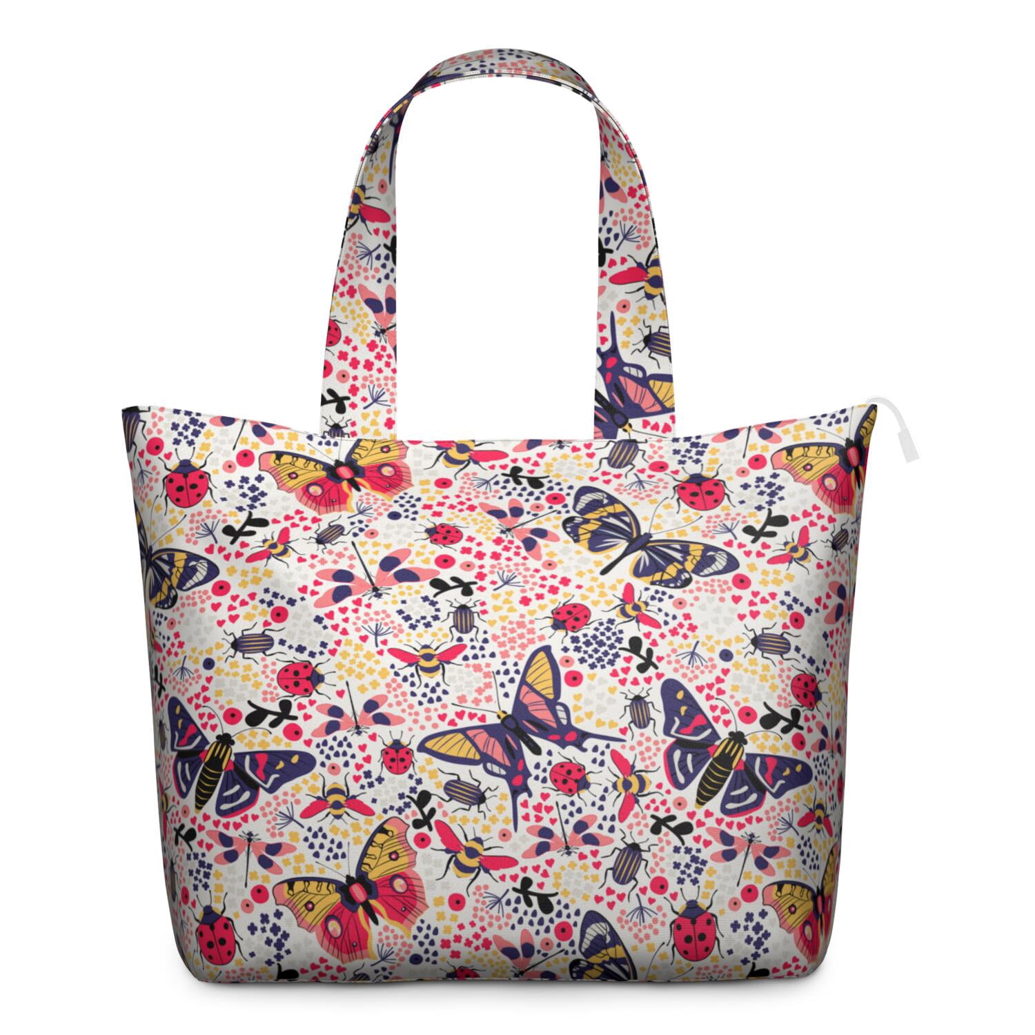 Butterflies Print Duffel Bag, Colorful Floral Weekender Tote ...