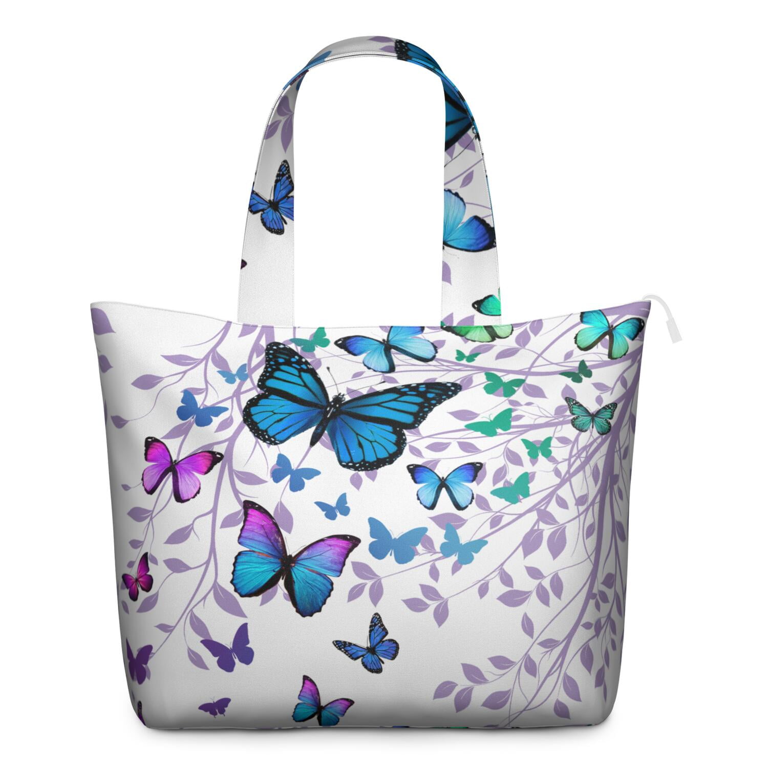Butterflies Print Duffel Bag, Colorful Floral Weekender Tote ...