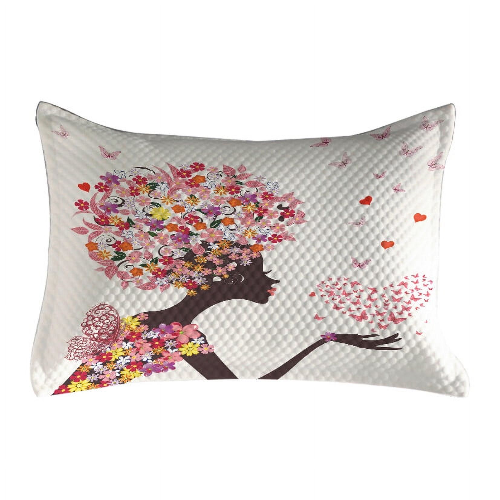Butterflies Quilted Pillowcover, Girl a Heart of Enjoying Blossoms ...
