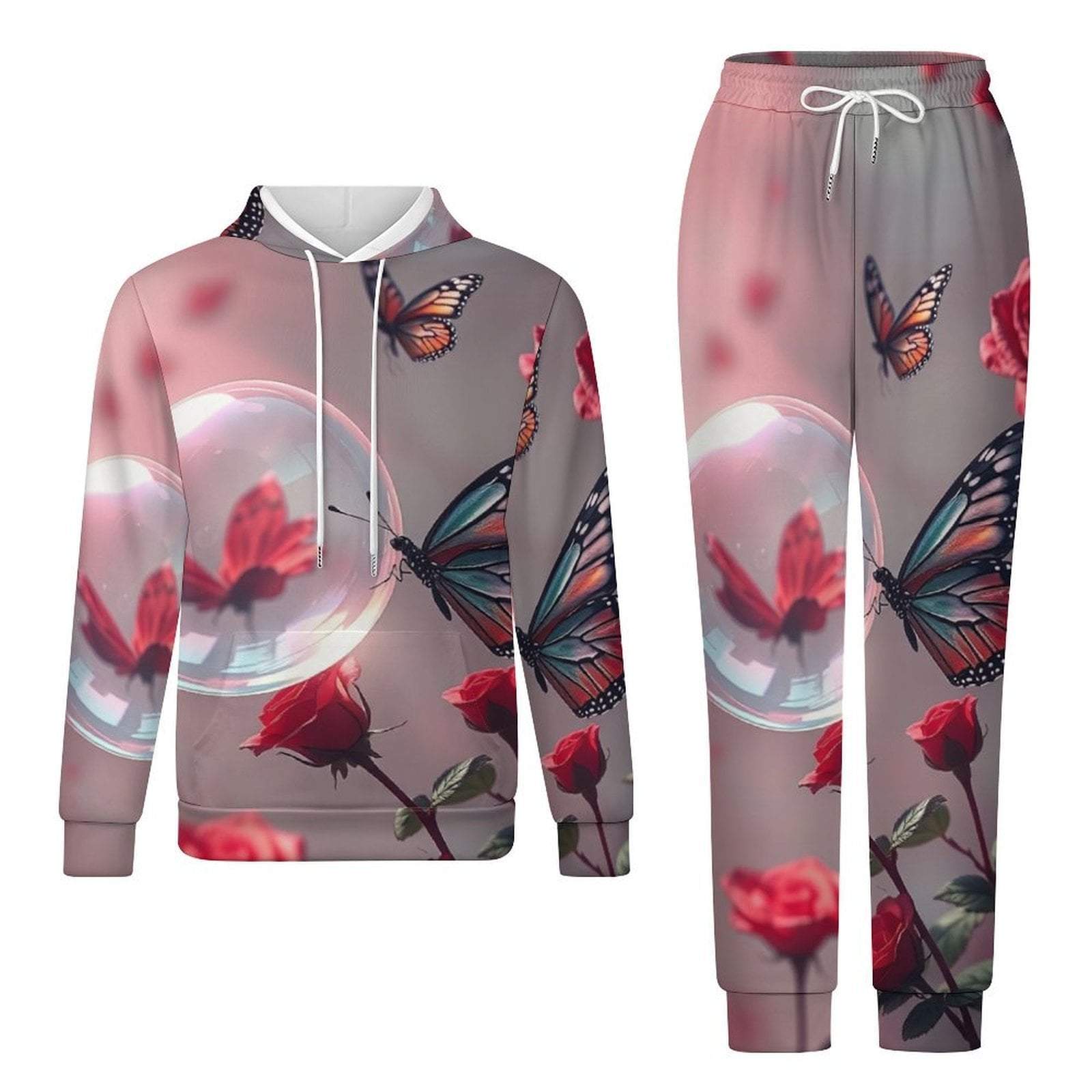Butterflies Roses Bubbles Hoodie + Pants Suit Cool Men/Women 2 Pcs ...