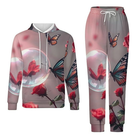 Butterflies Roses Bubbles Hoodie + Pants Suit Cool Men/Women 2 Pcs ...