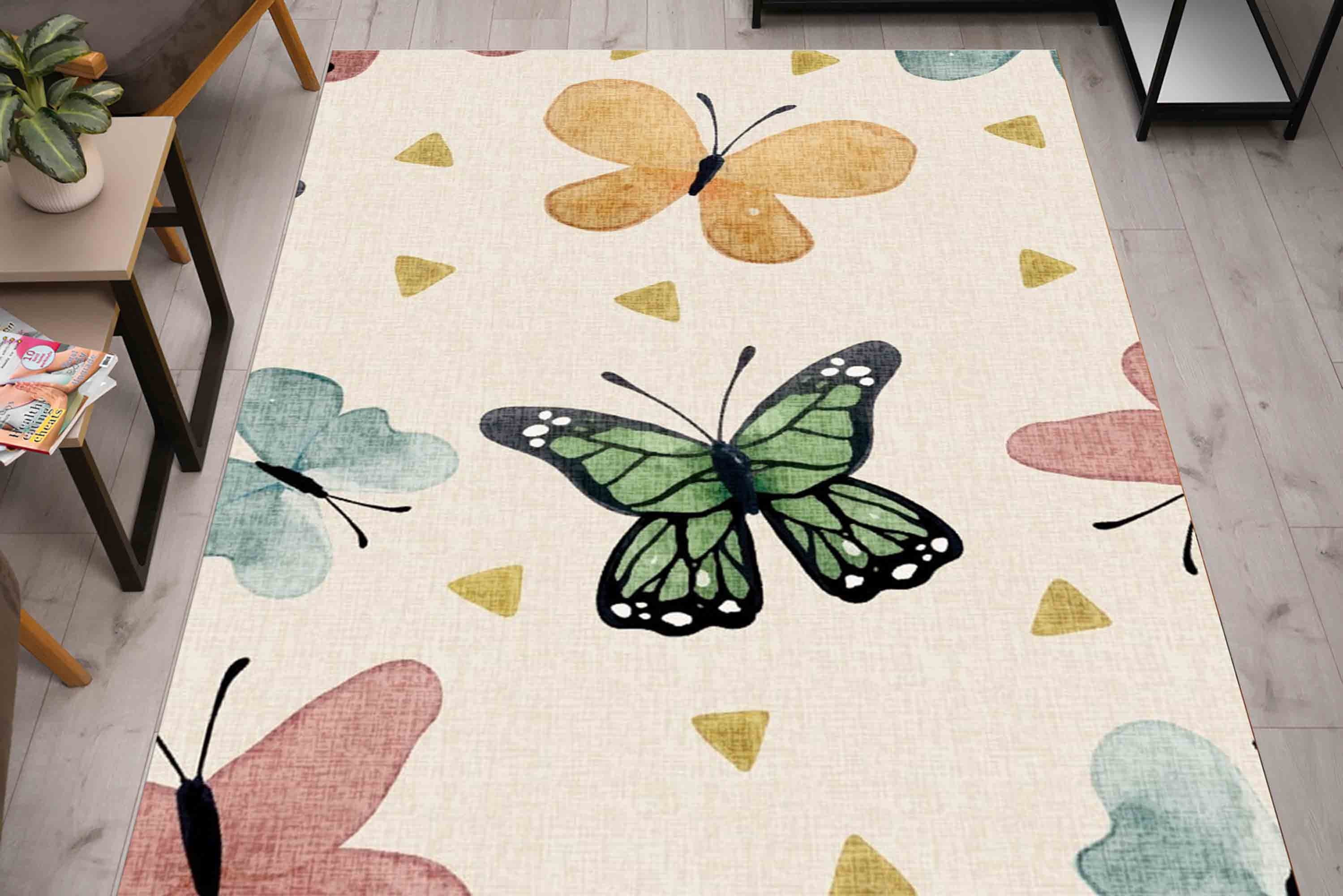 Butterflies Rugs, Trendy Rug, Modern Rug, Kids Rugs, Easy To Clean Rug ...