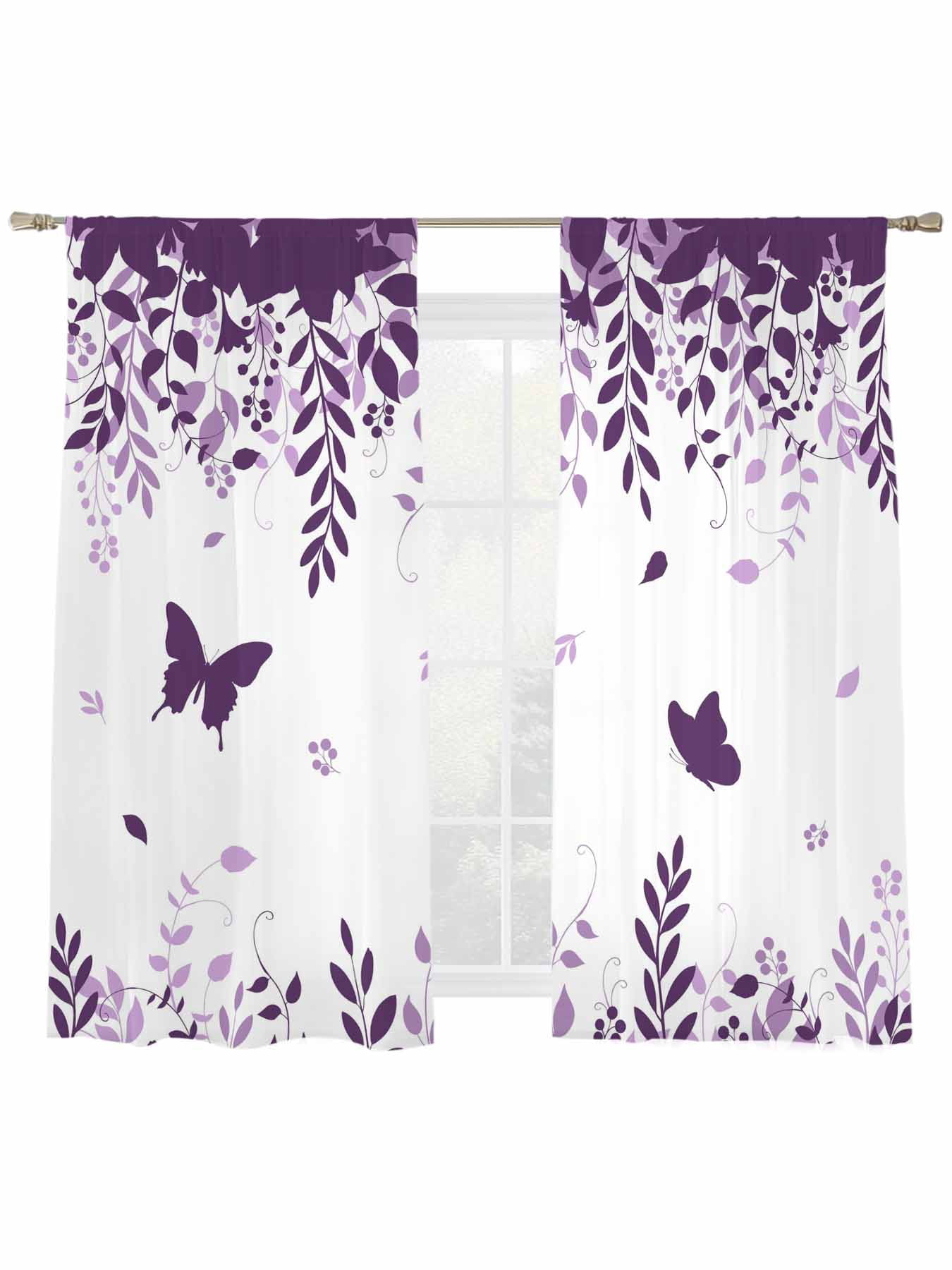 Butterflies Sheer Curtains 2 Panels Set Spring Purple Butterfly Falling ...
