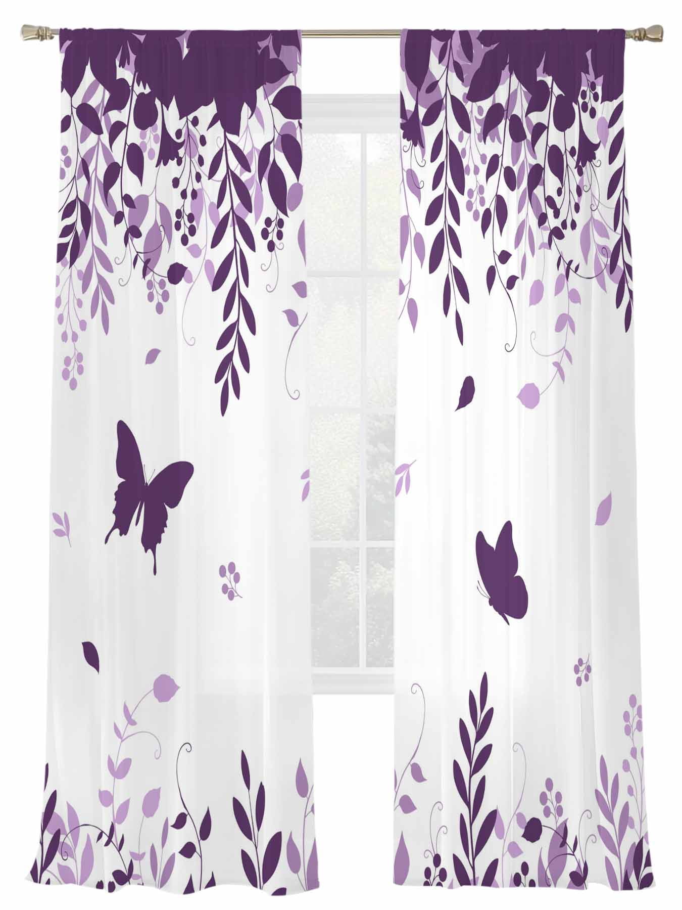 Butterflies Sheer Curtains 2 Panels Set Spring Purple Butterfly Falling ...