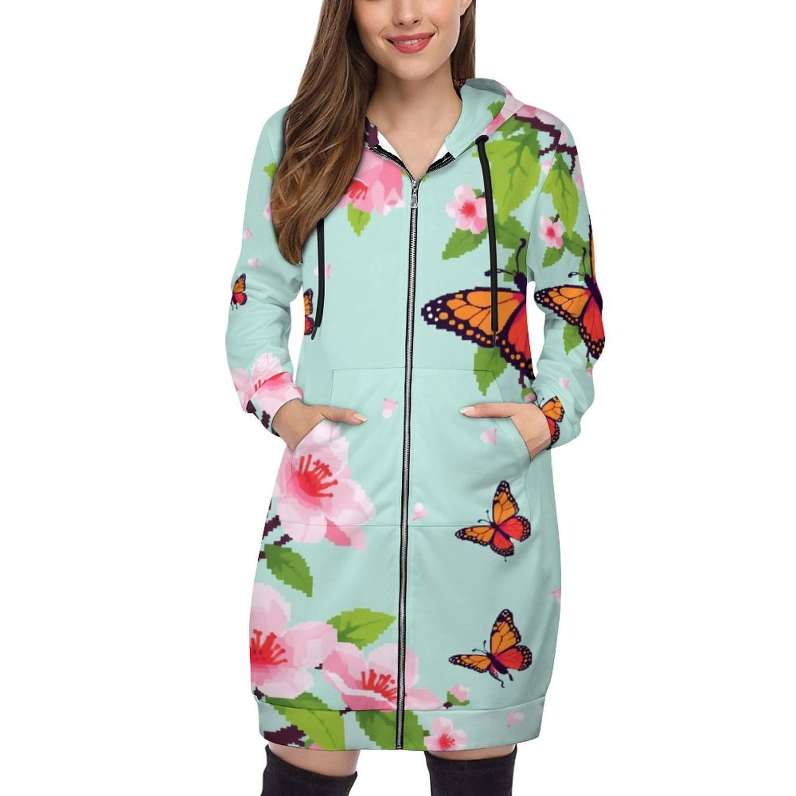 Butterflies Spring Blossoms Hoodie Women Drawstring Sweatshirts ...