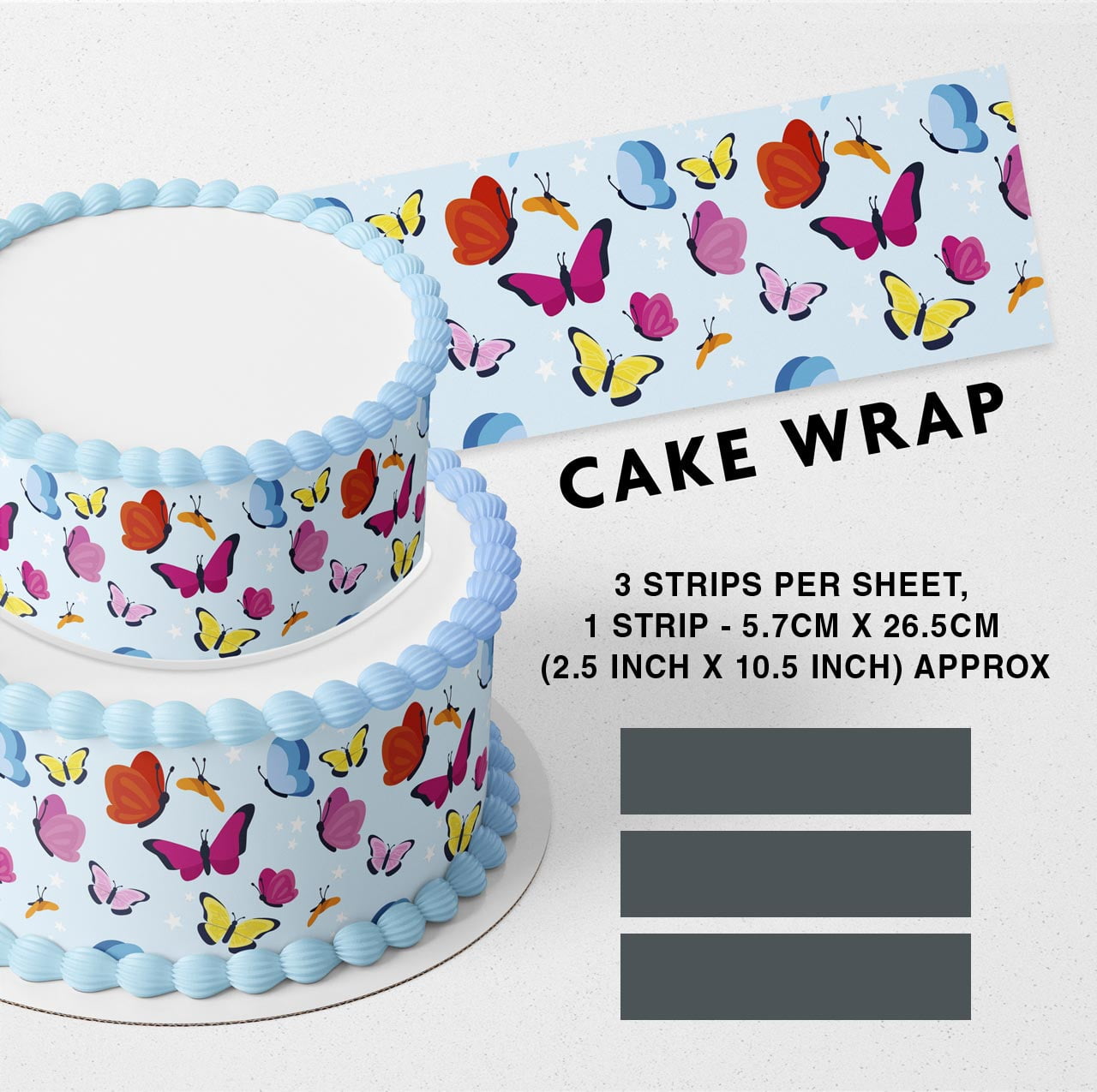 Butterflies Strips Edible Icing Printed Cake Wrap Strips Topper Ribbon ...