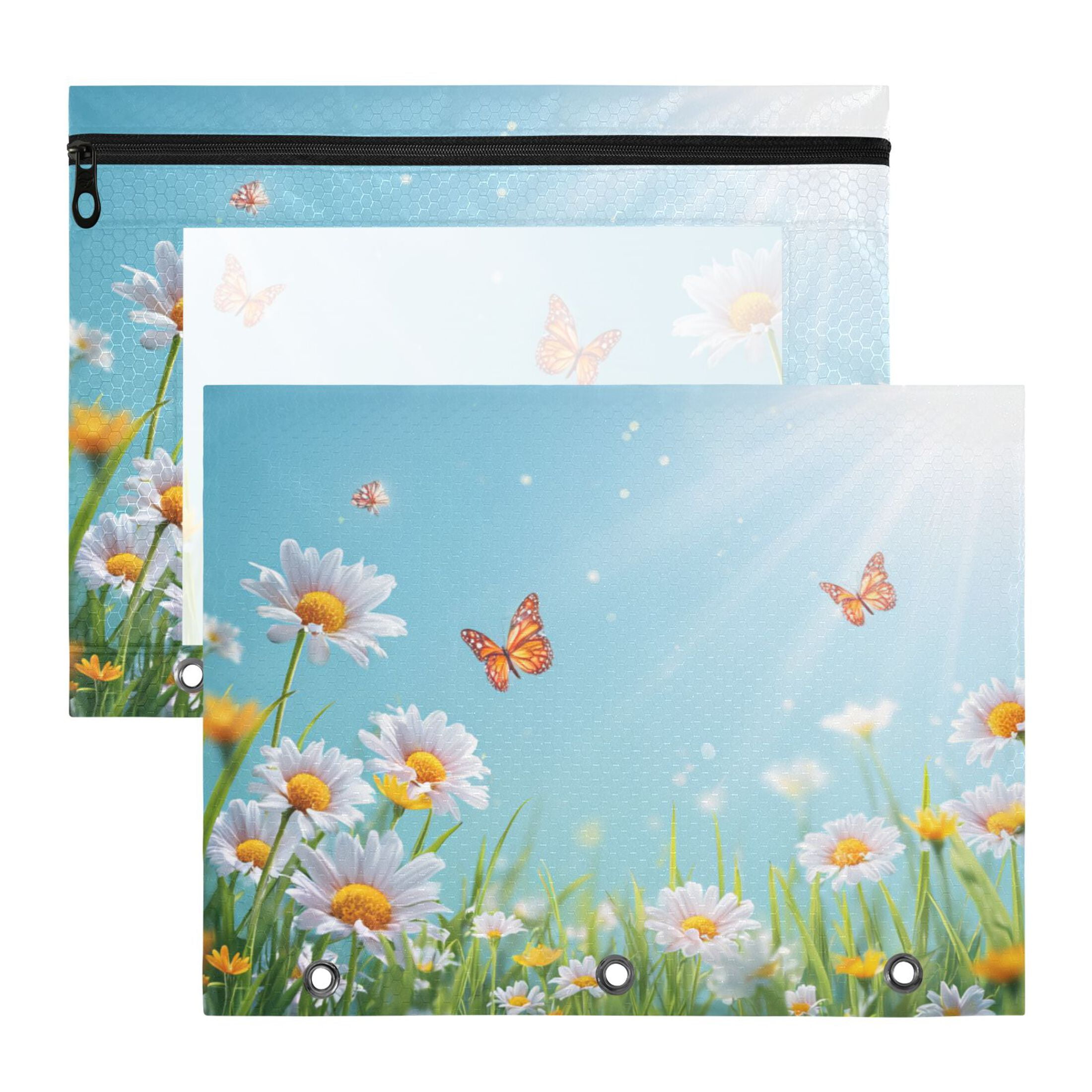 Butterflies Sunshine Daisies Flower Field 3-Ring Binder Pouches A4 Size ...