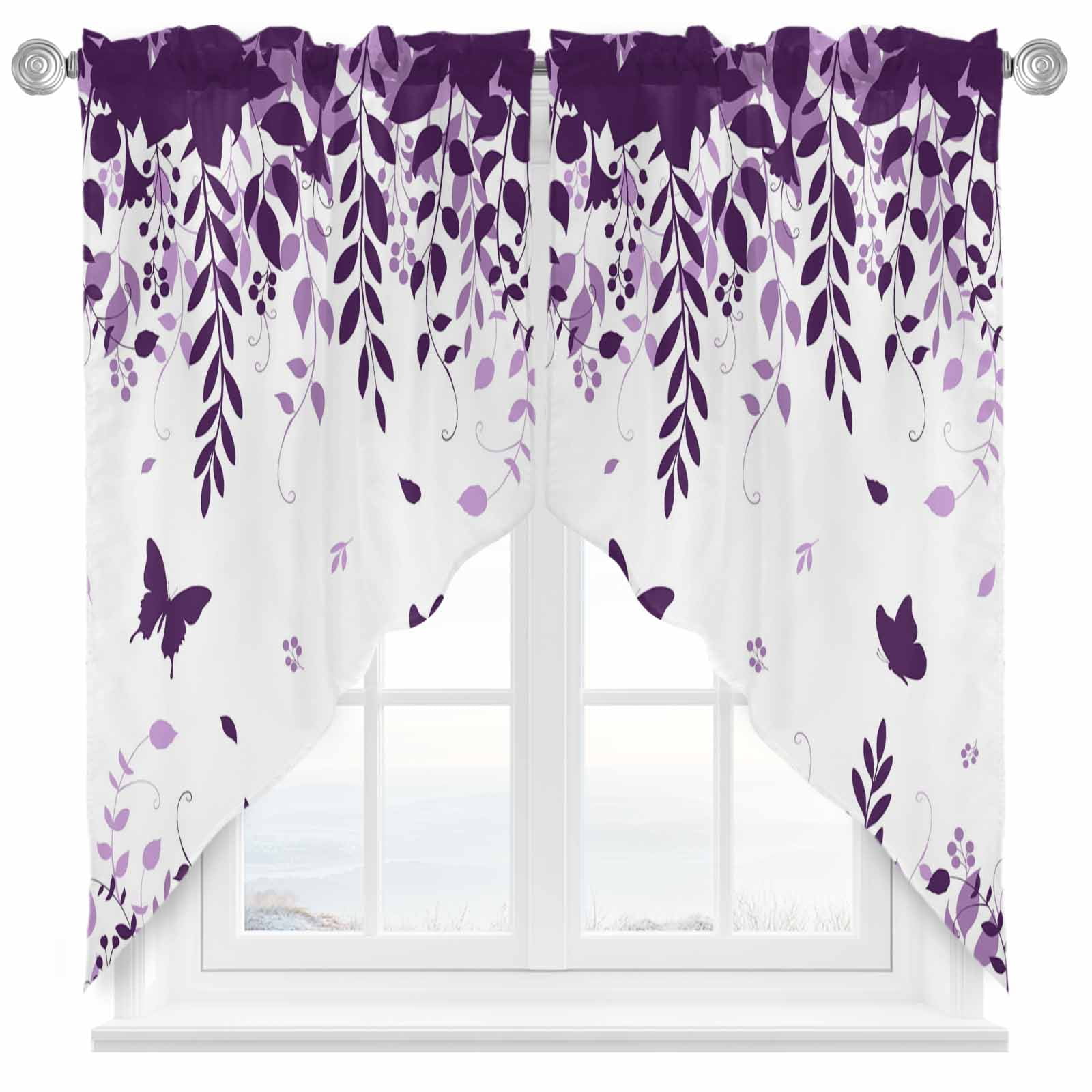 Butterflies Swag Kitchen Curtain Valances, Spring Purple Butterfly ...