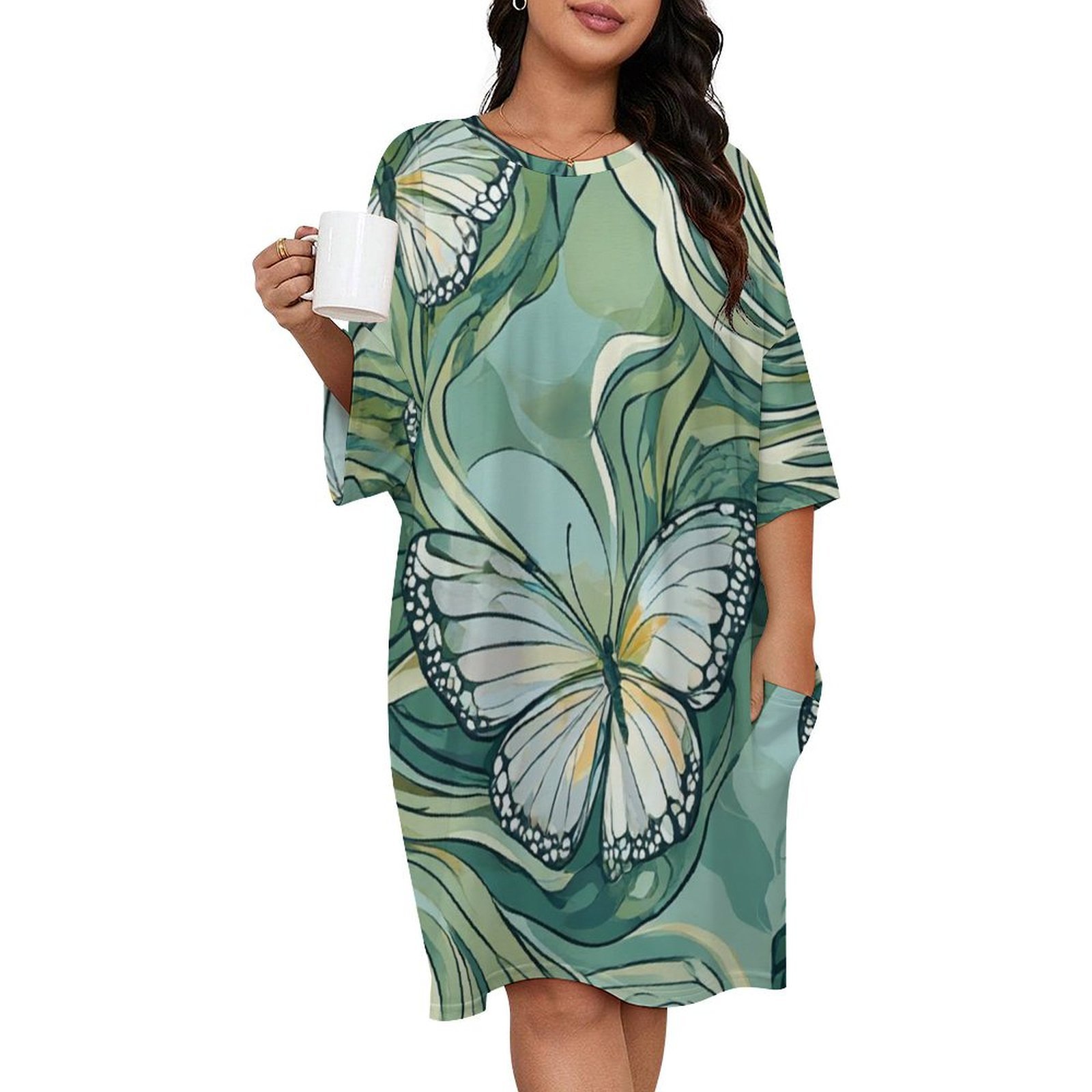 Butterflies Swirl Green Abstract Art Sleepshirts For Sleeping Travels ...