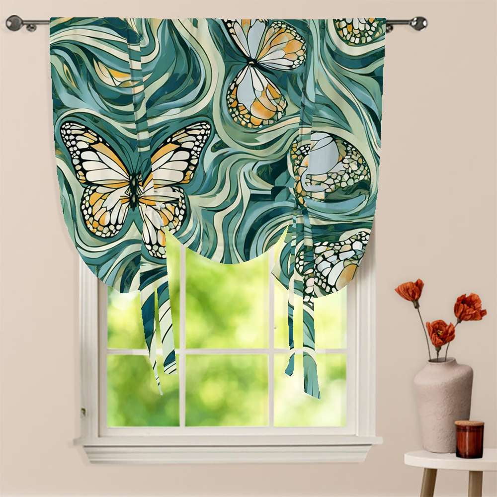 Butterflies Swirl Teal Abstract Art Window Curtain for Living Room ...