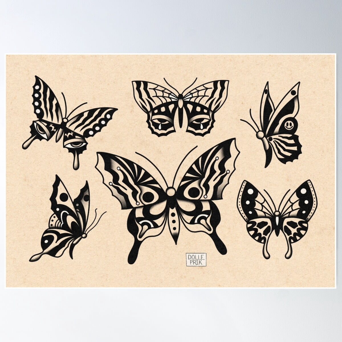 Butterflies - Tattoo Flash Poster Wall Art, Modern Wall Decor For ...