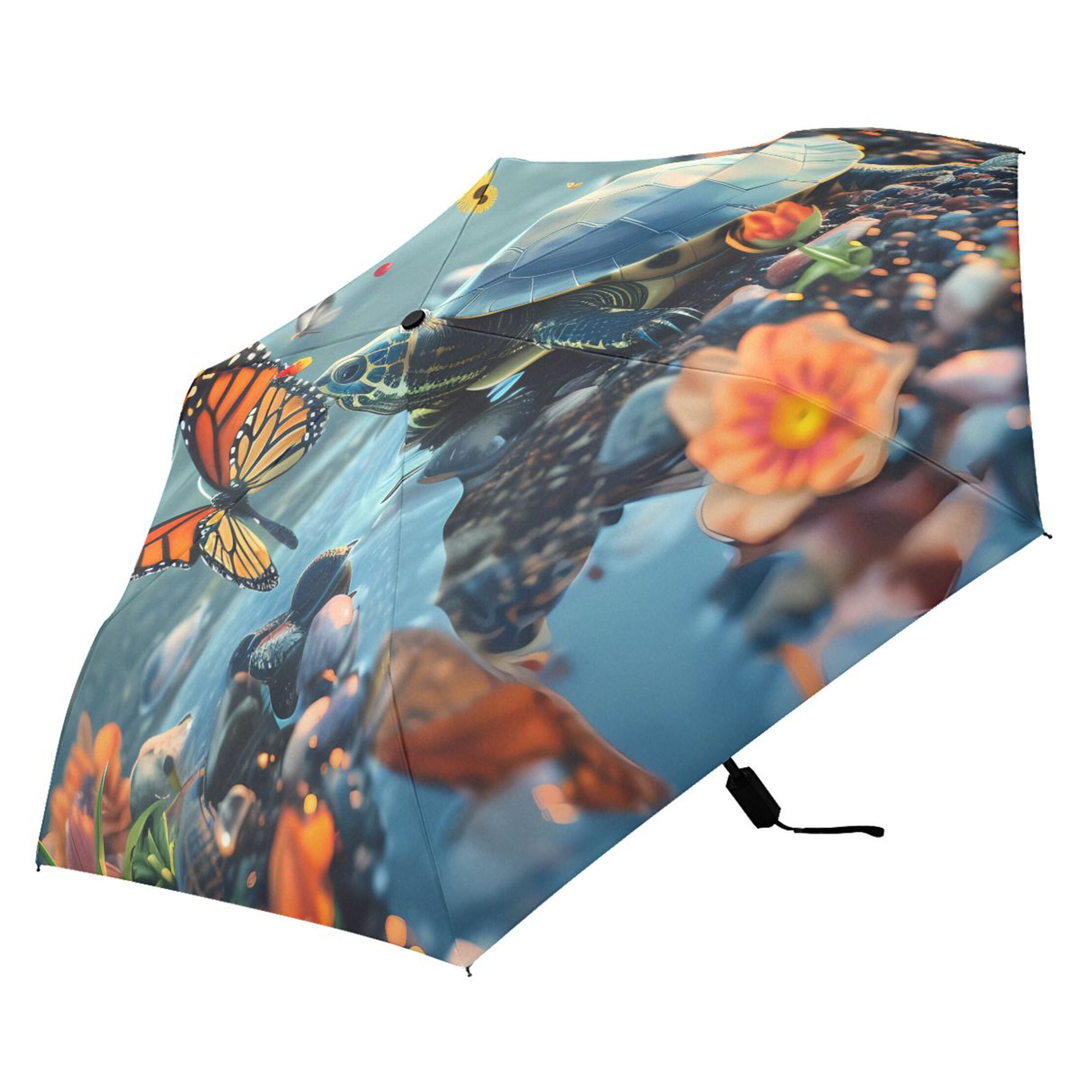 Butterflies Turtle Landscape Compact Folding Umbrella for Rain ...