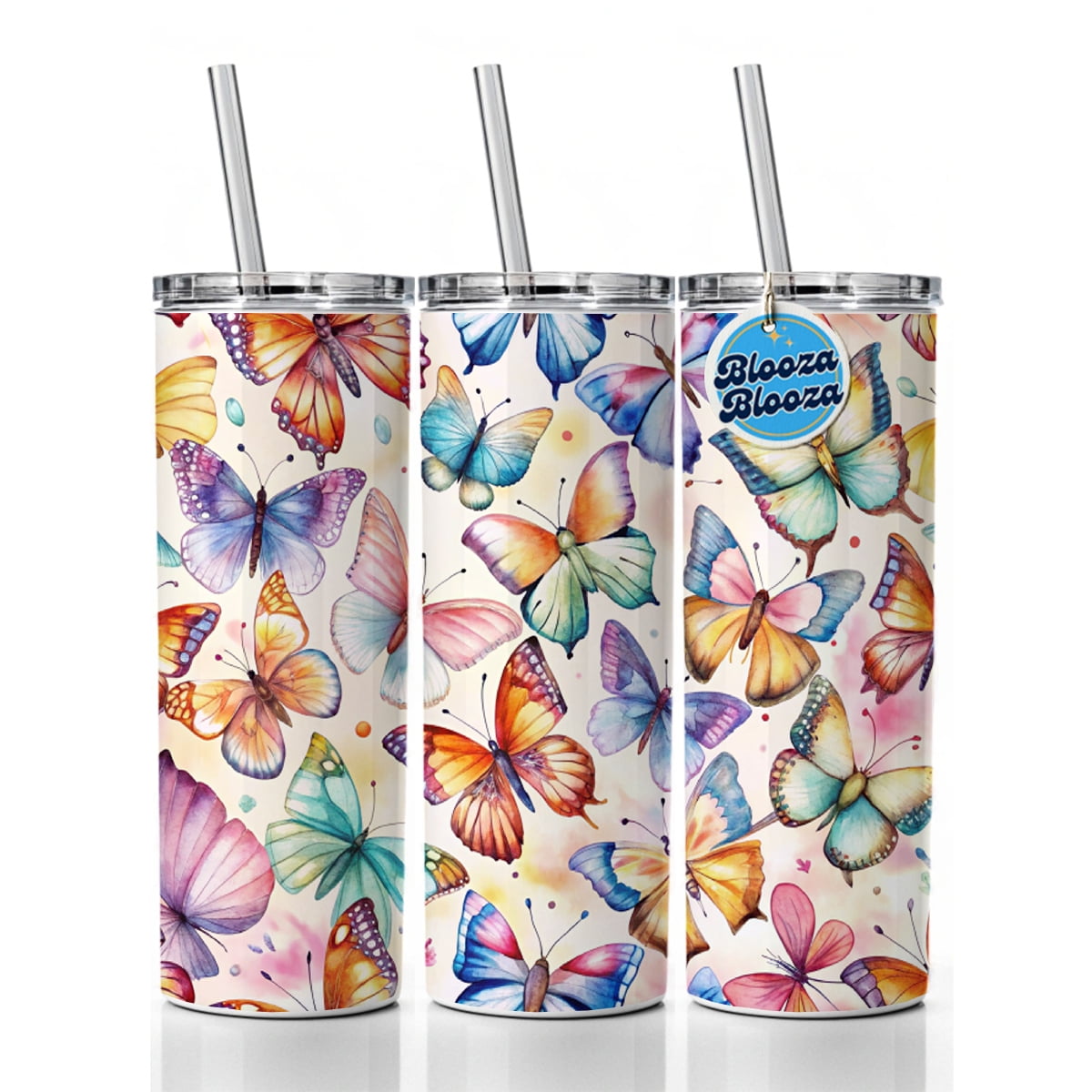 Butterflies Watercolor 20oz Insulated Water Bottle Skinny Tumbler Includes Straw - Walmart.com