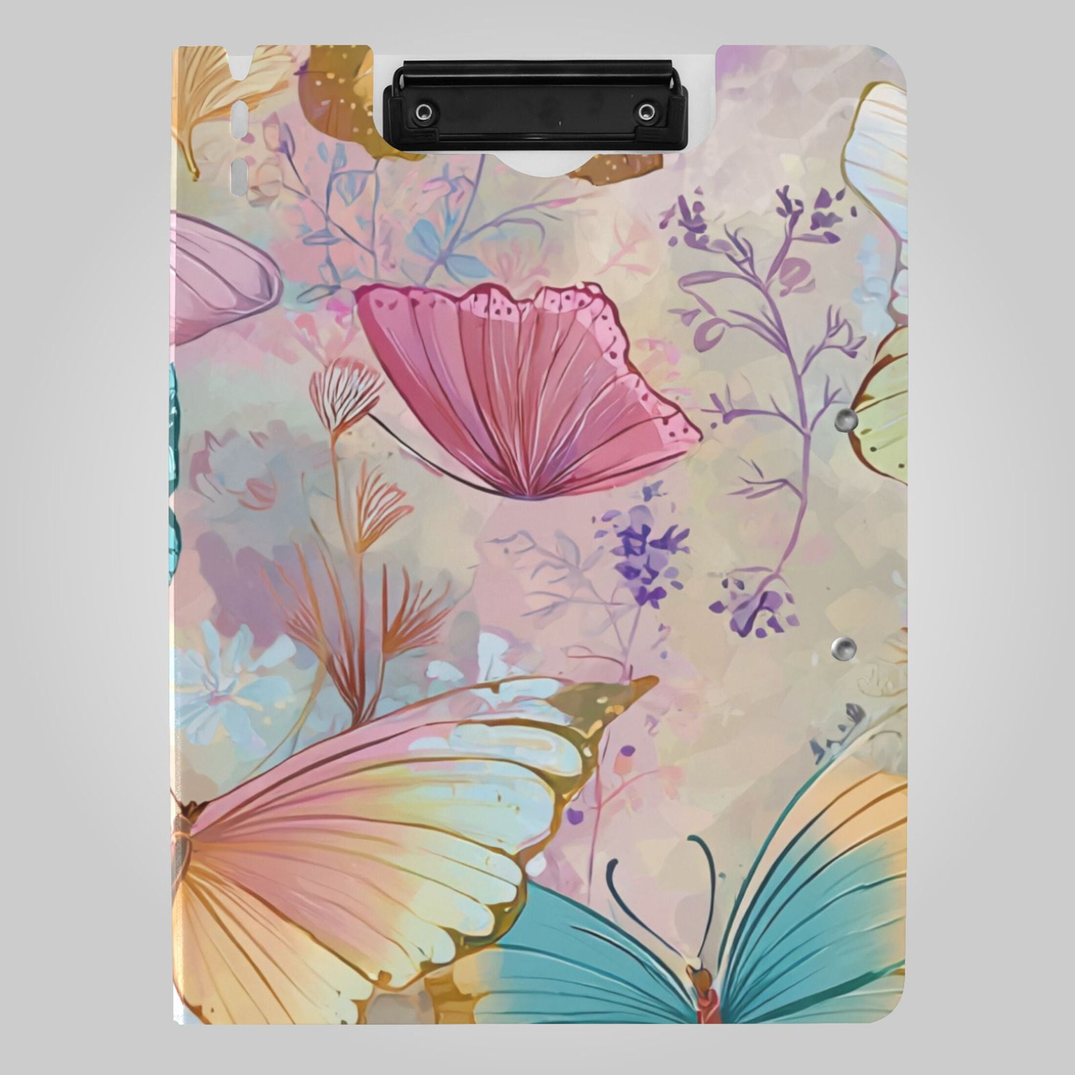 Butterflies Wild Florals Vintage Foldable Binder Folder Clipboard with ...
