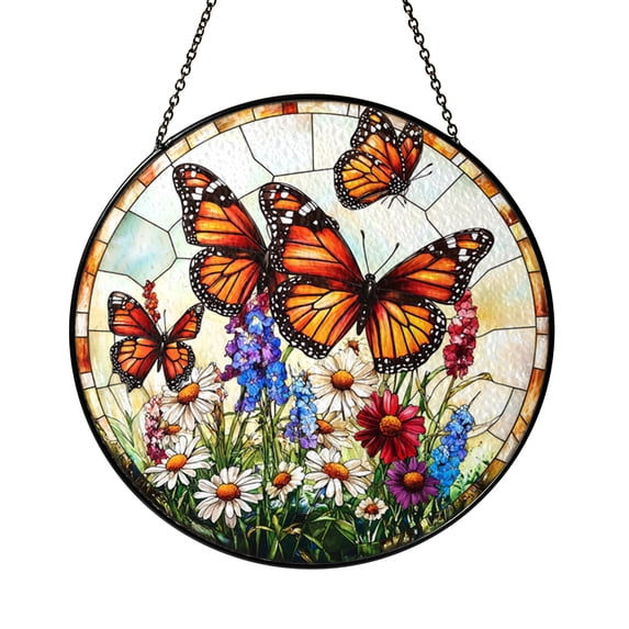 Butterflies & Wildflowers Stained Glass Suncatcher, Spring Window Decor ...