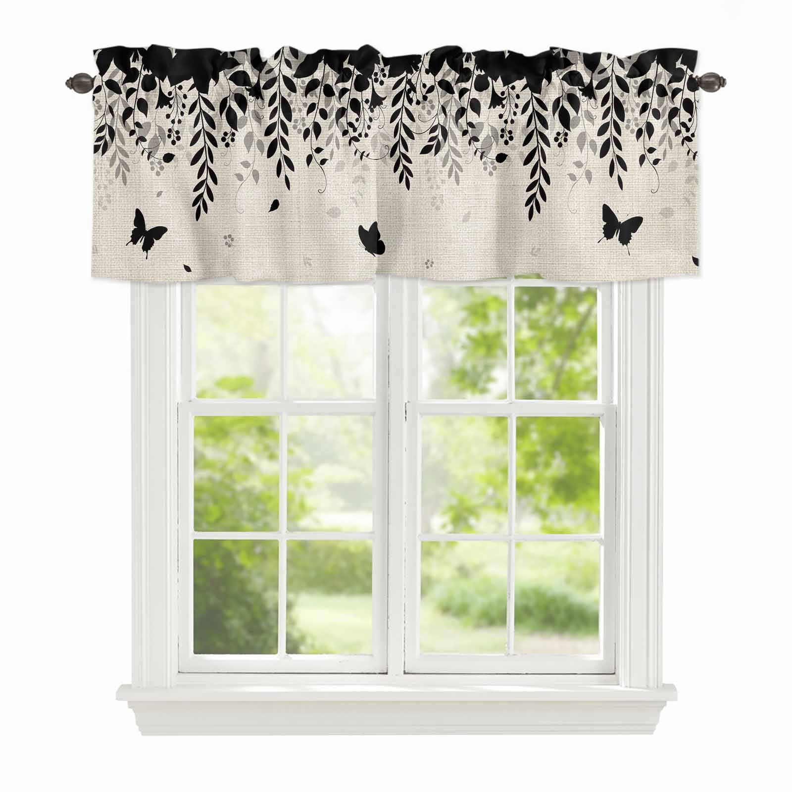 Butterflies Window Valance for Kitchen, Spring Black Butterfly Falling ...