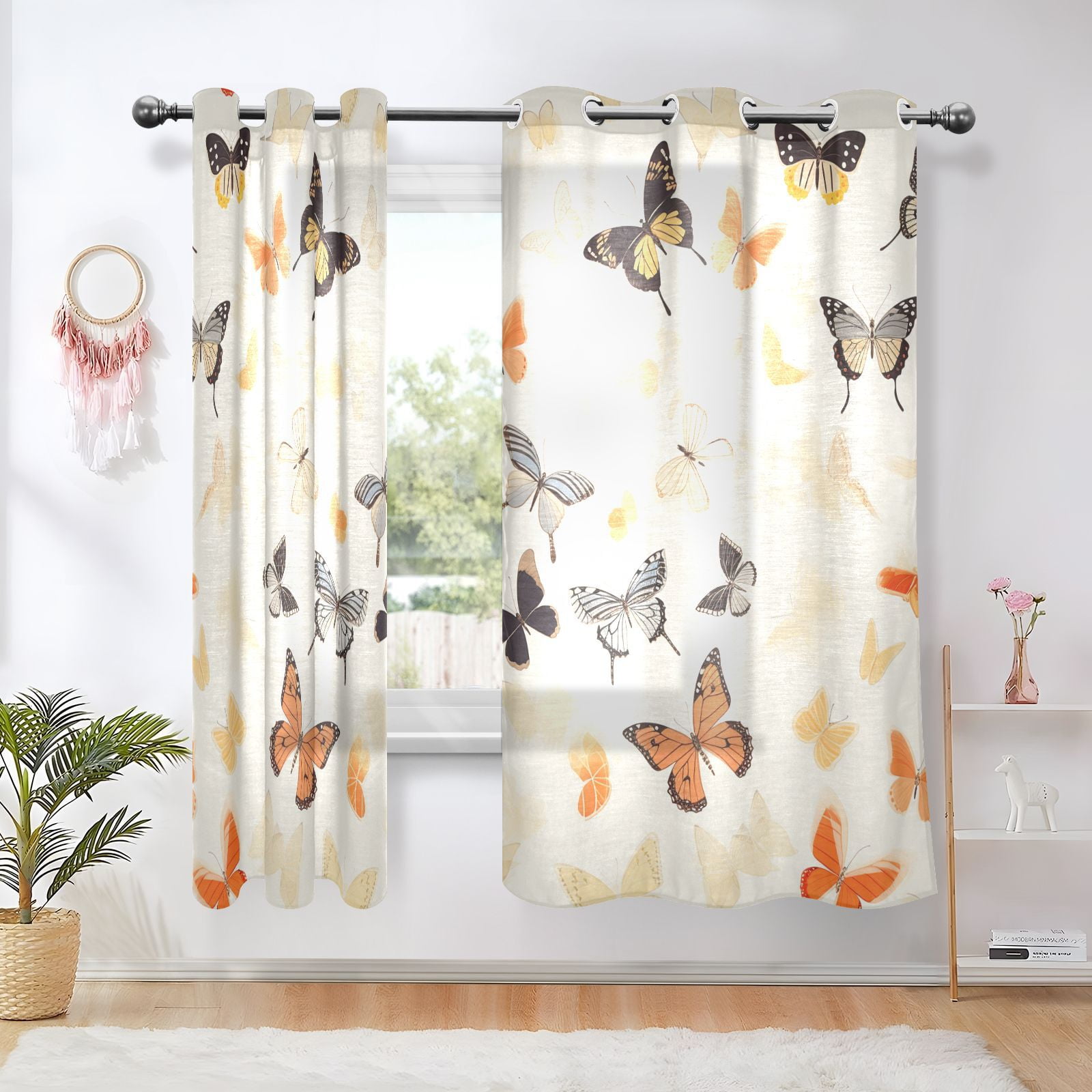 Butterflies Yellow Blackout Curtains Thermal Insulation 63 inch Grommet ...