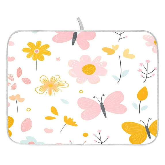 Butterflies and Daisies Drying Dish Mat Quick Drying Absorbent Soft ...