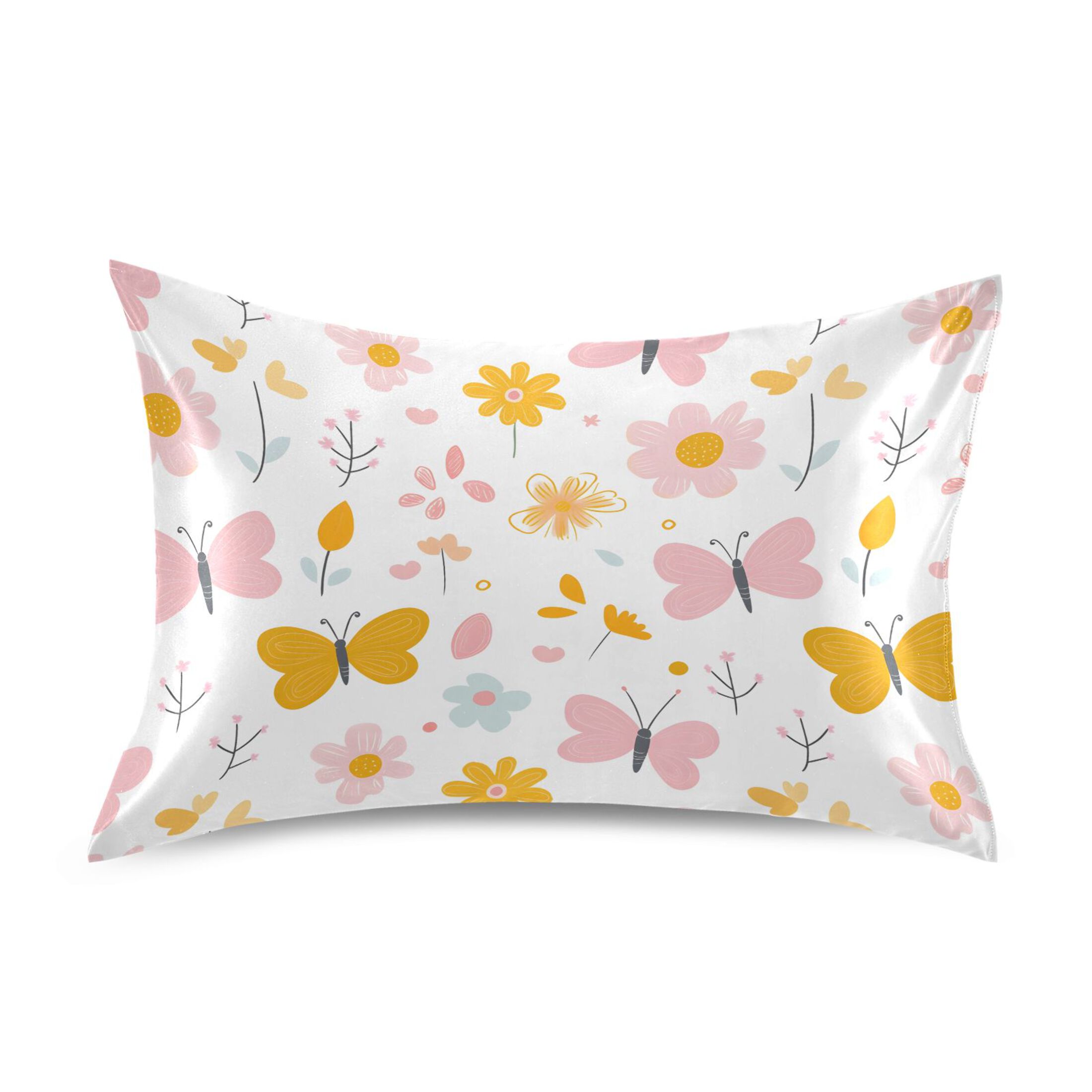 Butterflies and Daisies Standard Size Satin Pillowcase 20''x26'' Double ...
