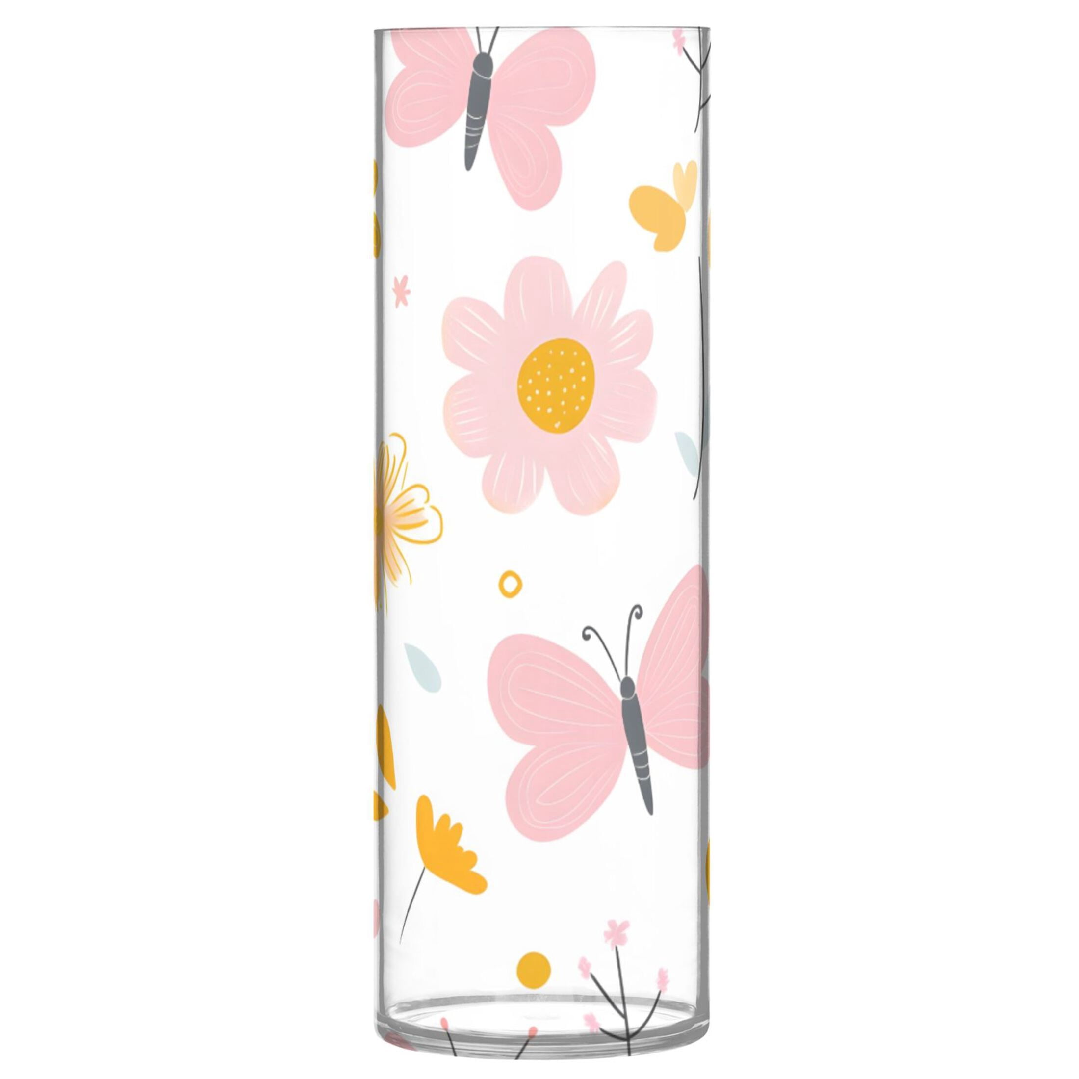 Butterflies and Daisies Vase Flower Vase Clear Unbreakable Plastic Tall ...