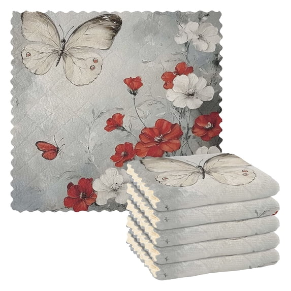 Butterflies and Flowers Kitchen Cloth Dish Towels for Drying Washing ...