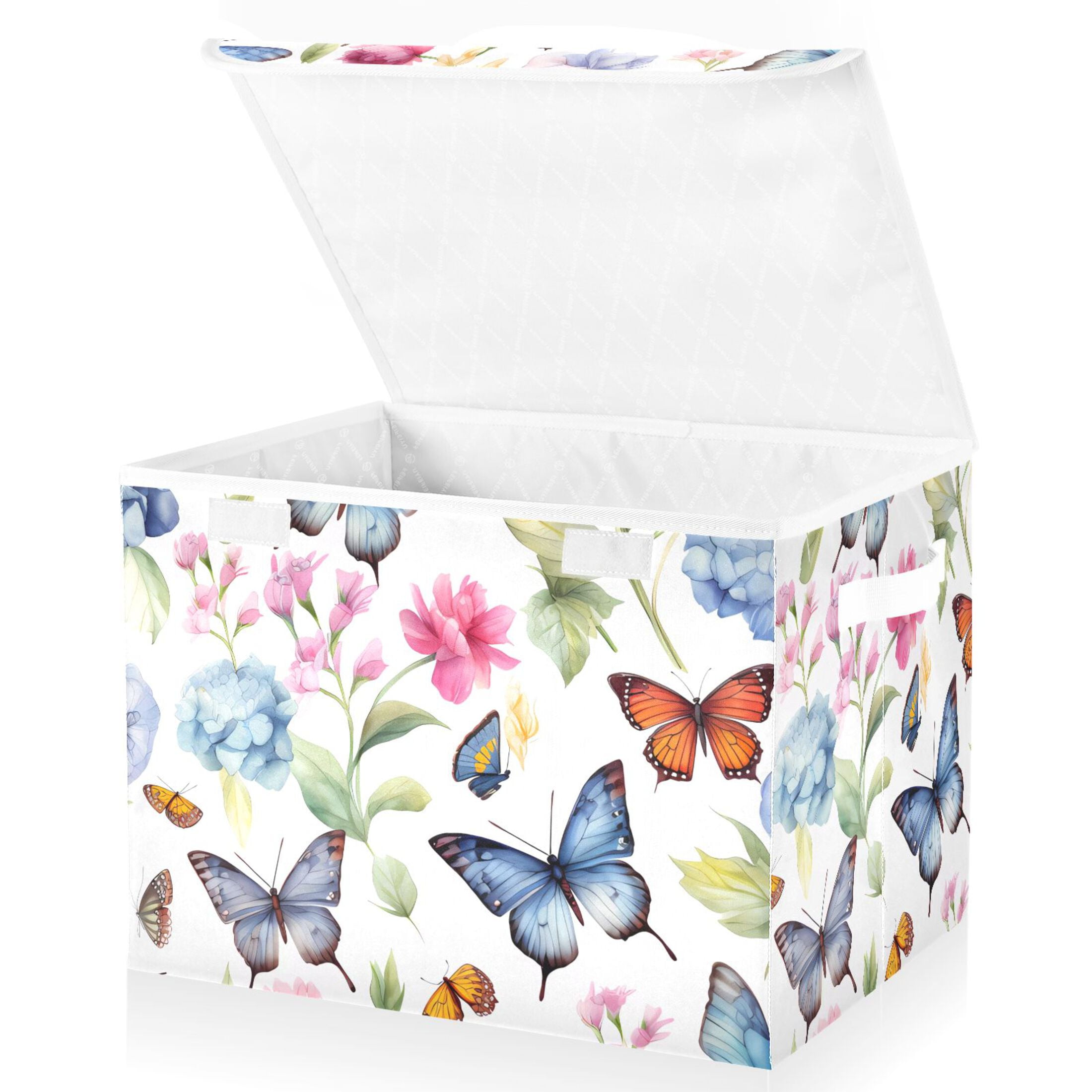 Butterflies and Flowers Large Lidded Bin Foldable Storage Baskets Boxes ...