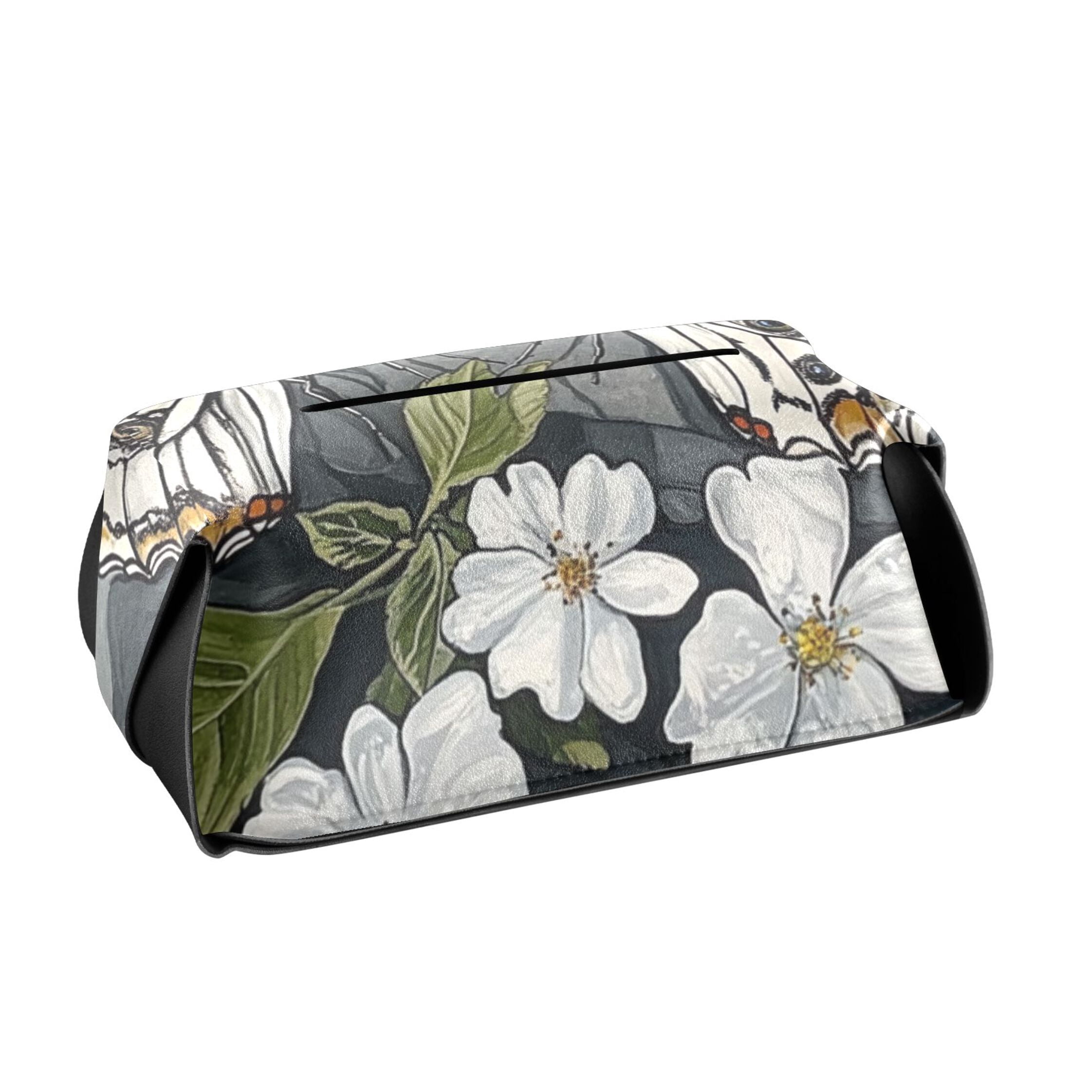 Butterflies and Flowers Tissue Box Cover Leather Square Rectangle ...