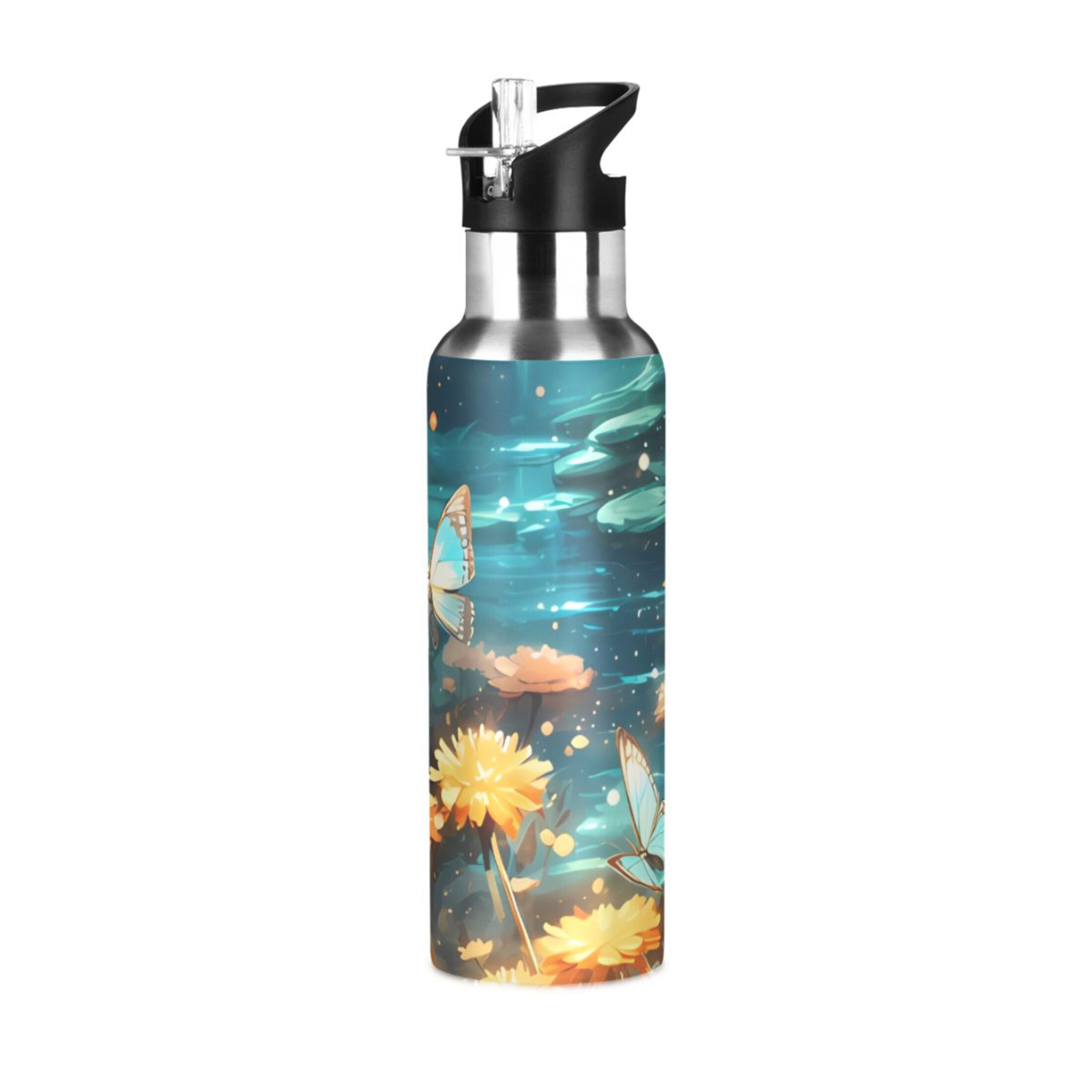 Butterflies and Flowers Water Bottles Insulated Thermos Kids Stainless ...