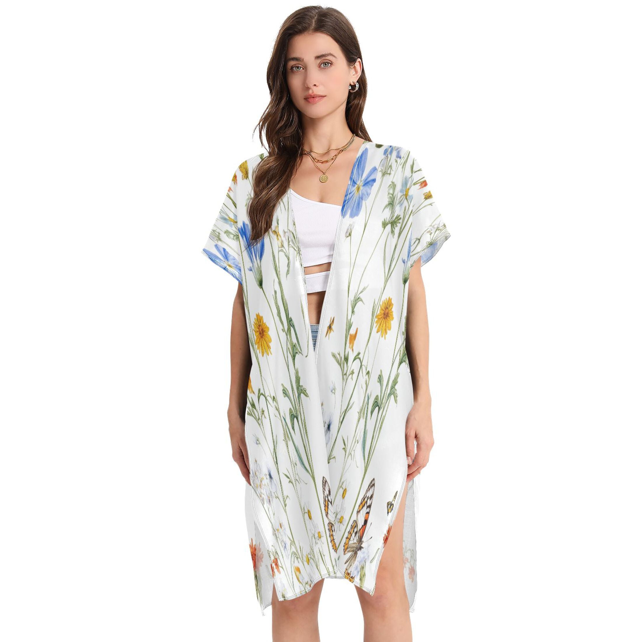 Butterflies and Flowers Women's Swimwear Cover Up Summer Cardigan Beach ...