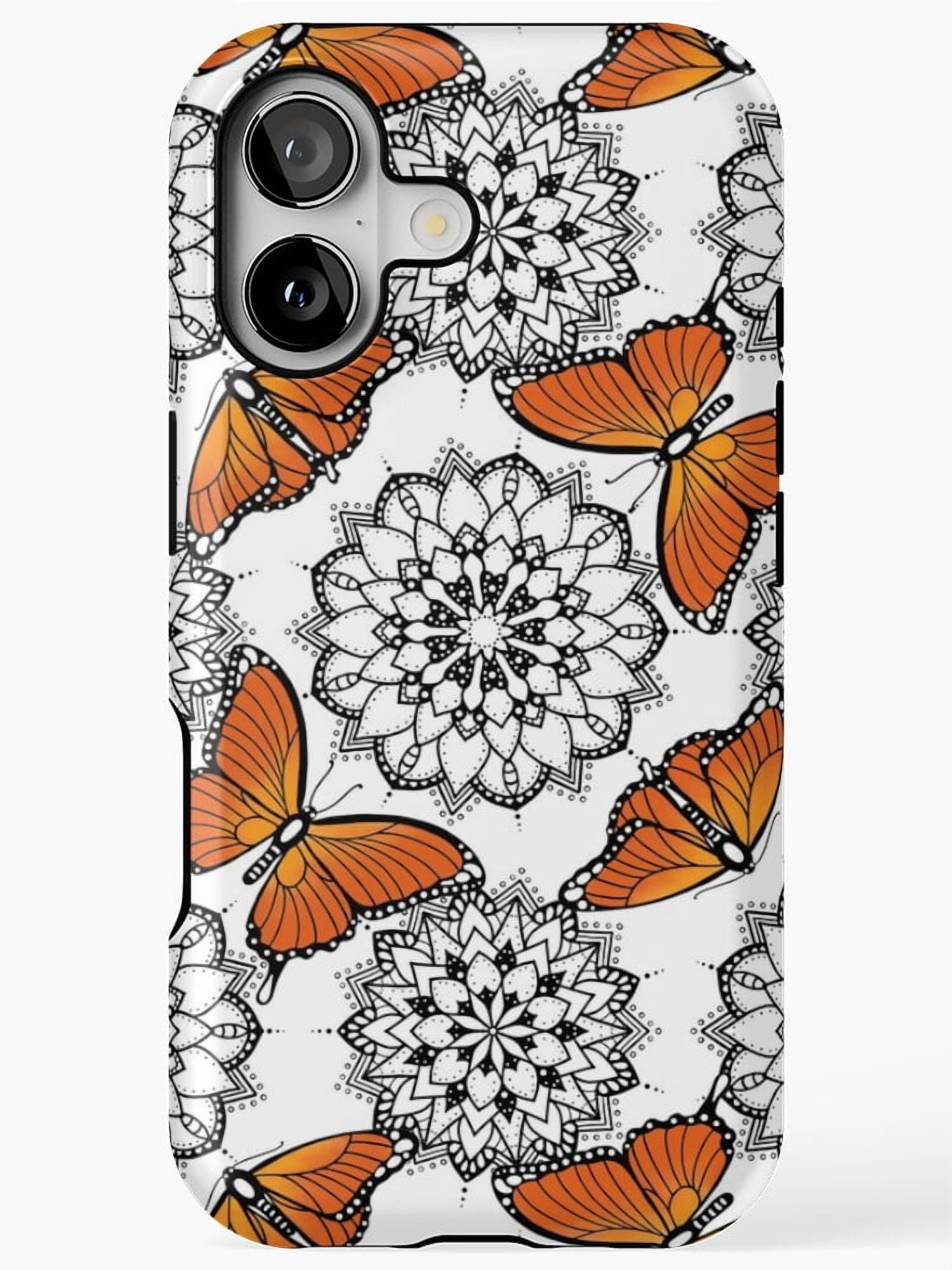 Butterflies and Mandalas Art Phone Case for iPhone 11 12 13 14 15 16 17 ...