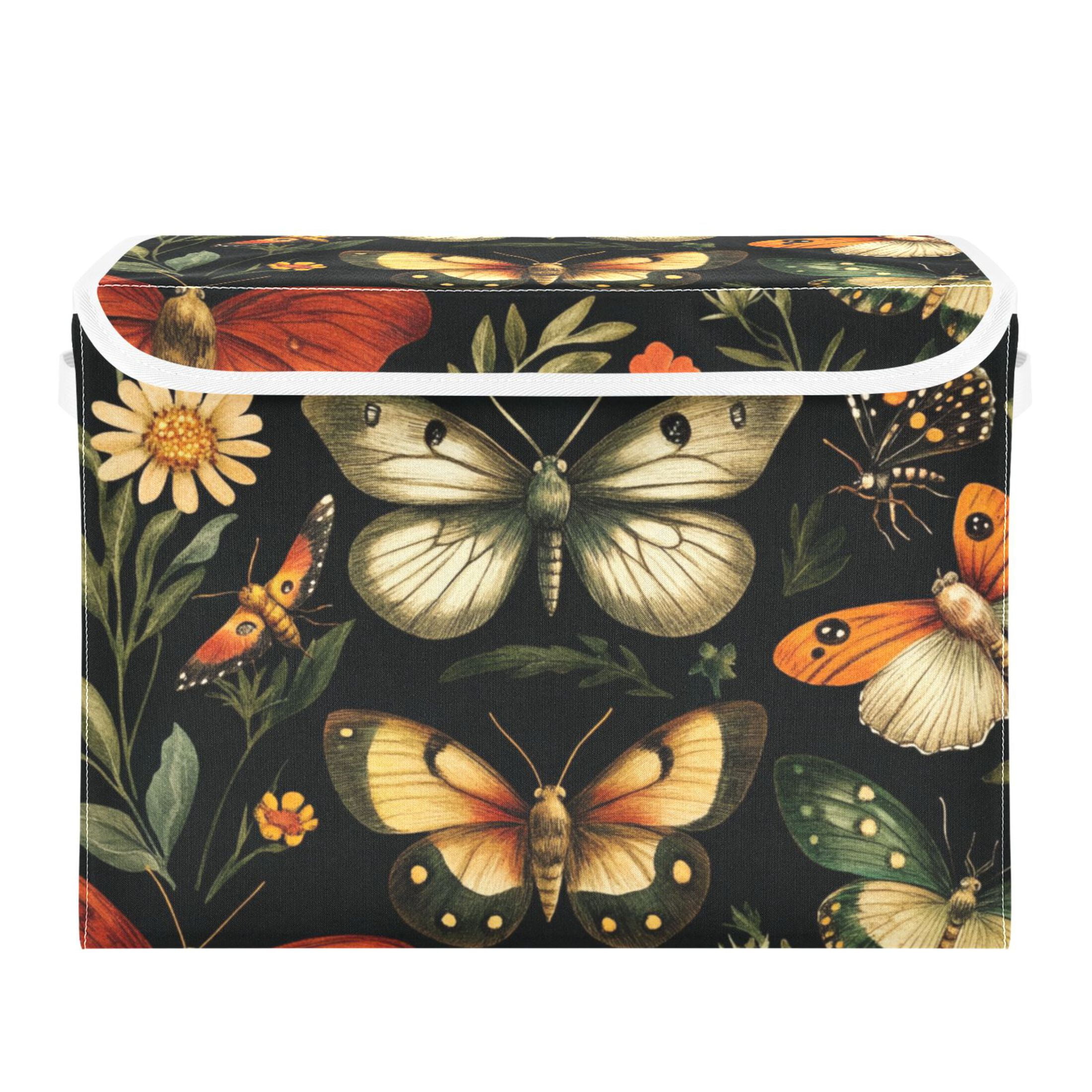 Butterflies and Moths Large Storage Bins with Linen Collapsible Lid ...