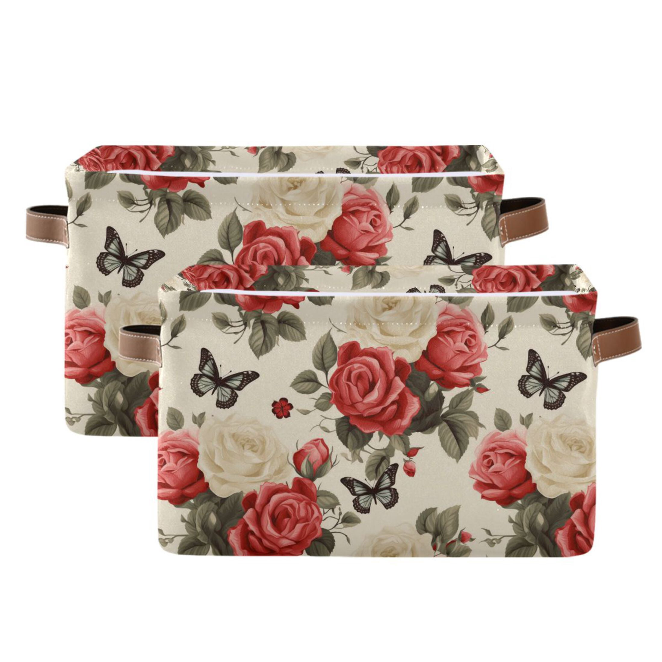 Butterflies and Rose Bouquet Storage Bins with Handle Fabric Organizer ...