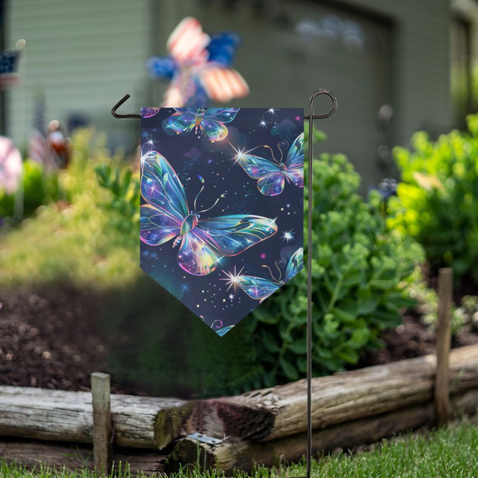 Butterflies and Stars Garden Flag 18" x 12.5" Double Sided Yard Lawn ...