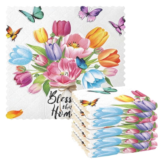 Butterflies and Vases Tulips Kitchen Cloth Dish Towels for Drying ...