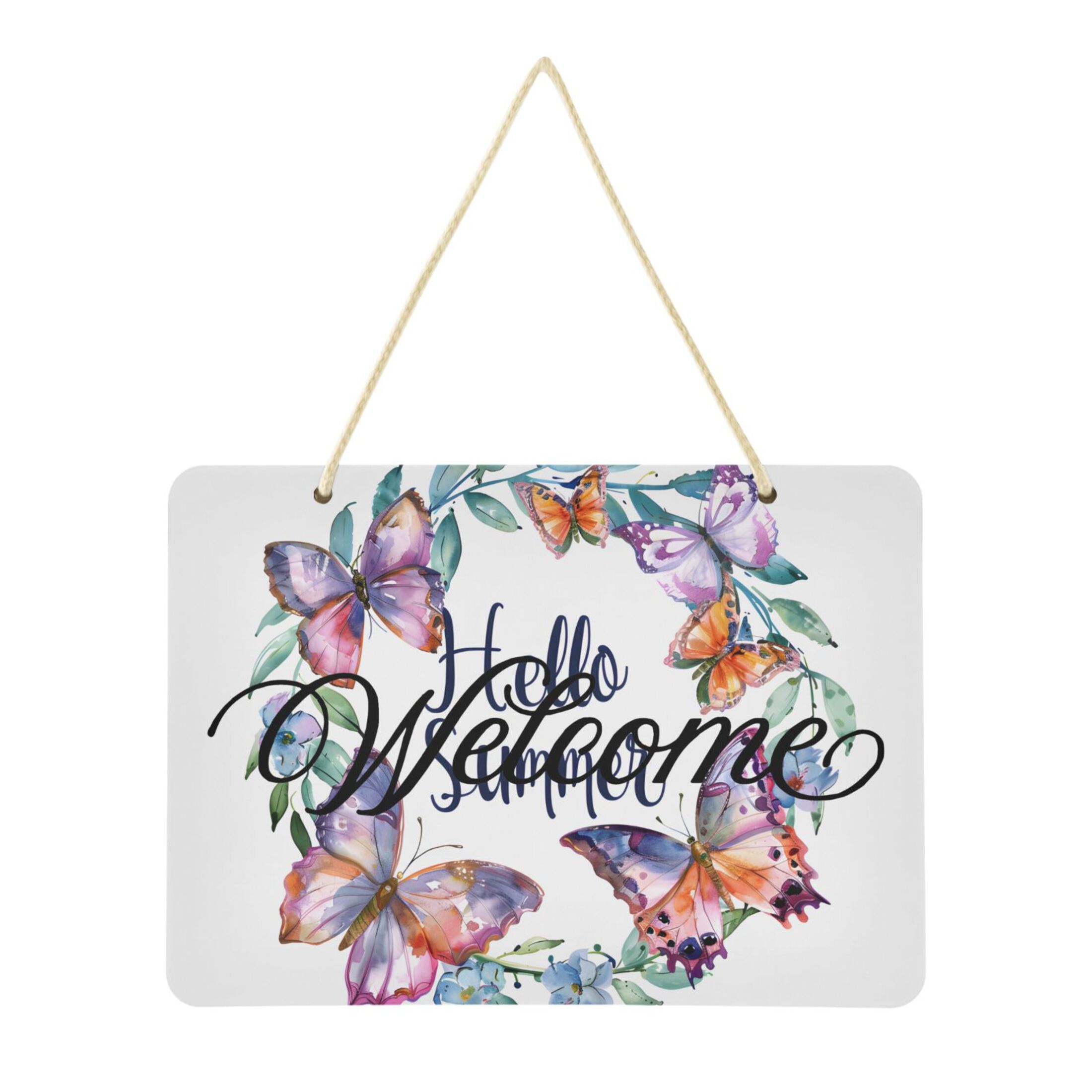 Butterflies and Wreath Welcome Sign Front Door PVC 14x10 inch Hanger ...