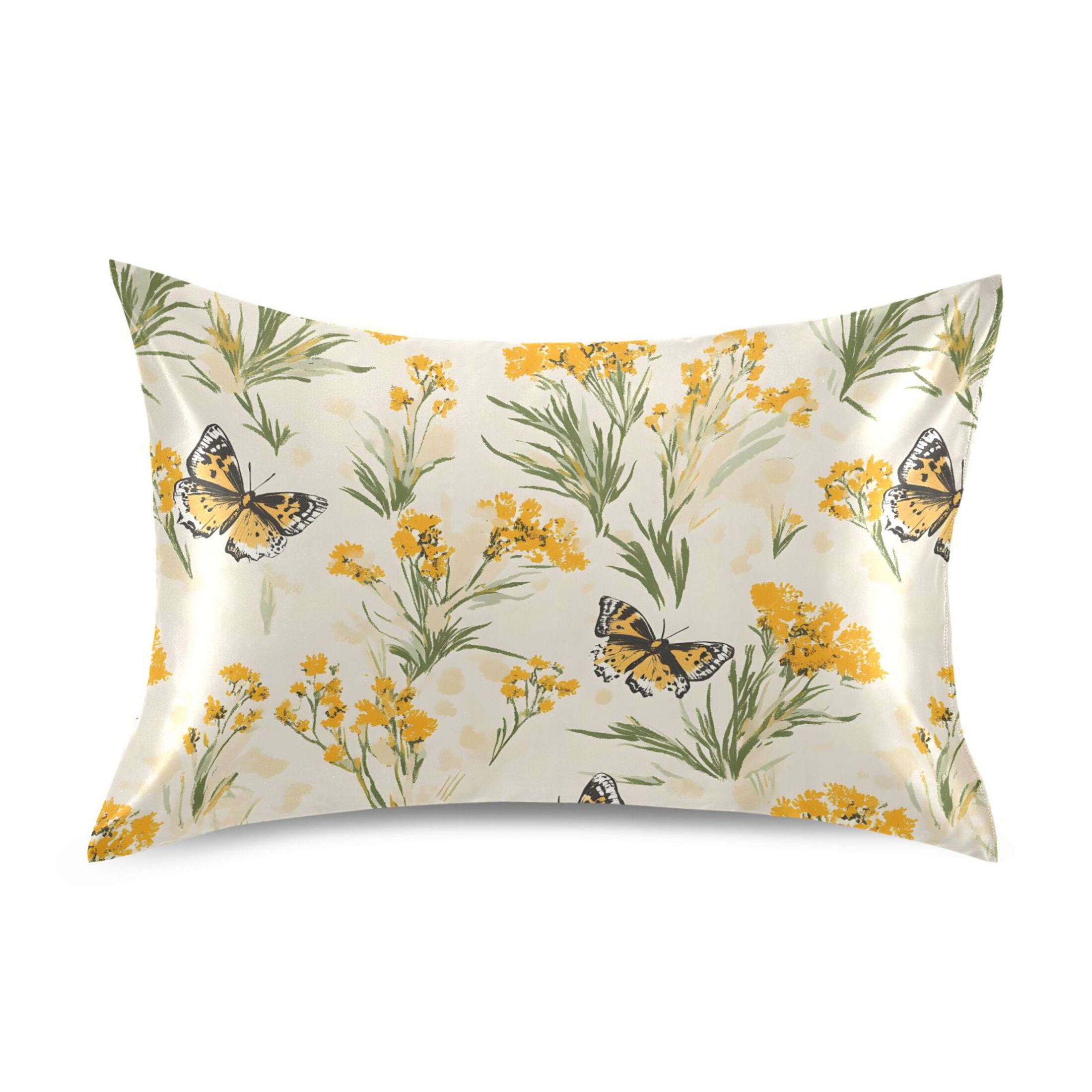 Butterflies and Yellow Flowers Pillowcase King Size Luxury Silky Soft ...