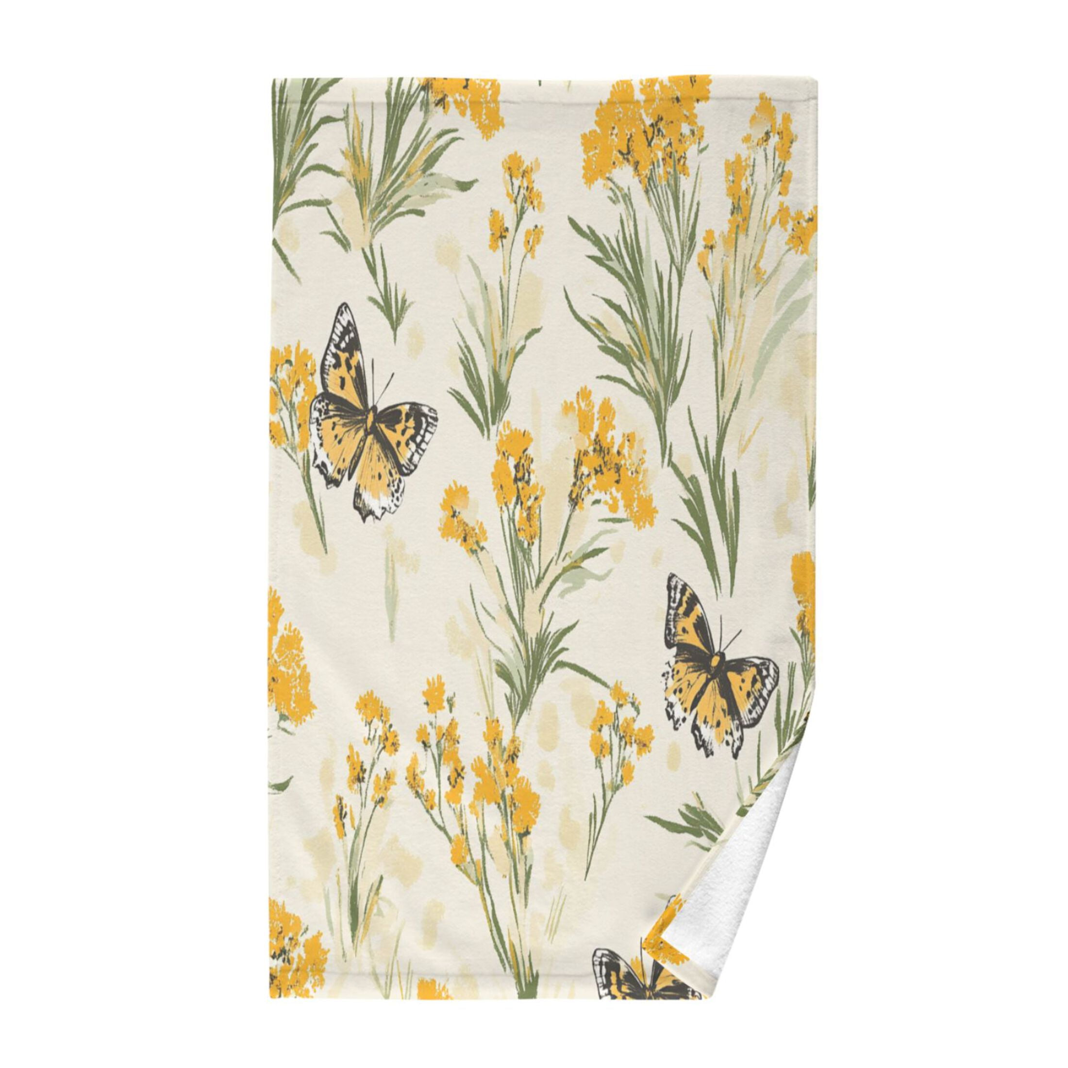 Butterflies and Yellow Flowers Soft 100% Cotton Towel, High Absorbency ...