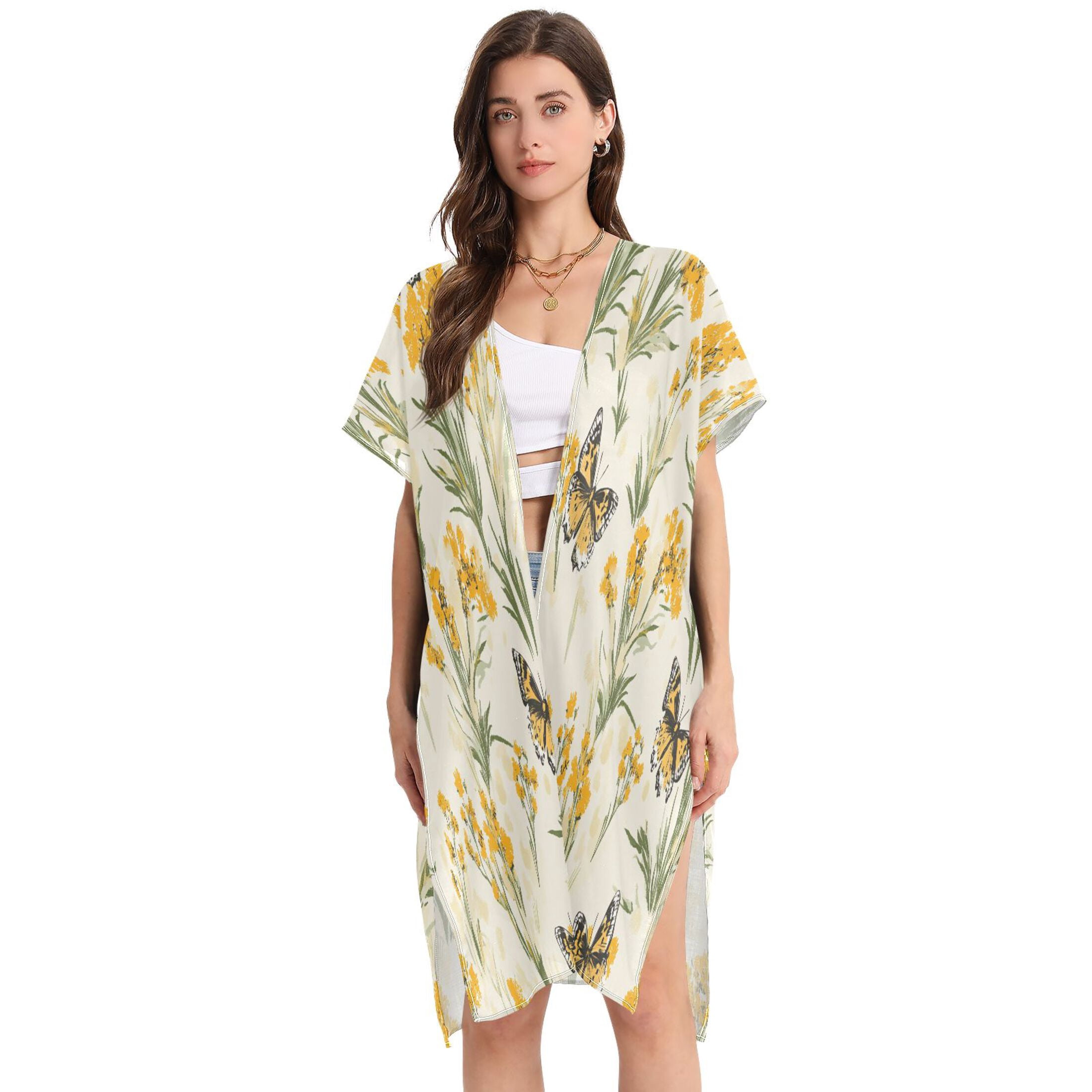 Butterflies and Yellow Flowers Women's Swimwear Cover Up Summer ...