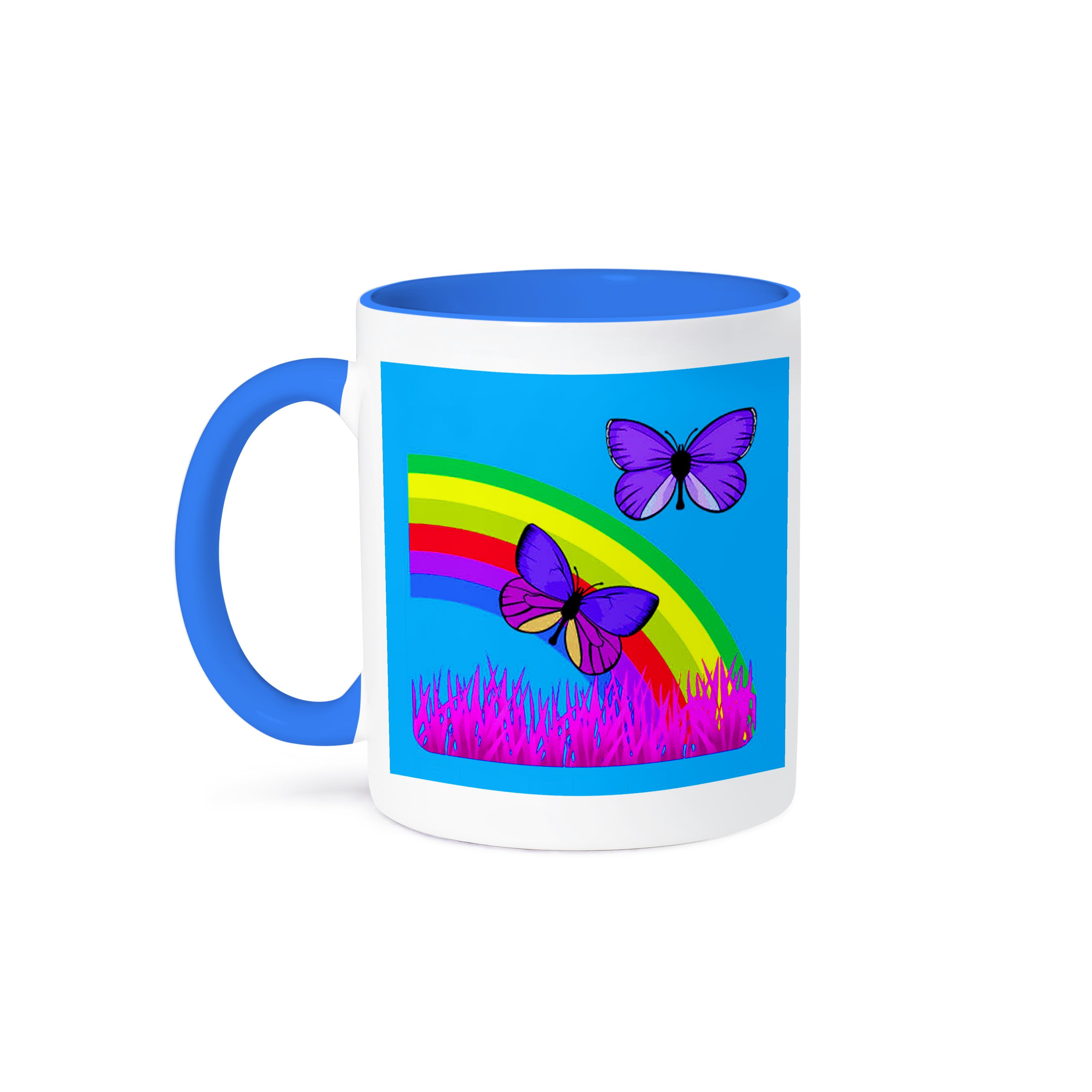 3dRose, Butterflies and beautiful colored rainbow and accents, 15oz Two ...